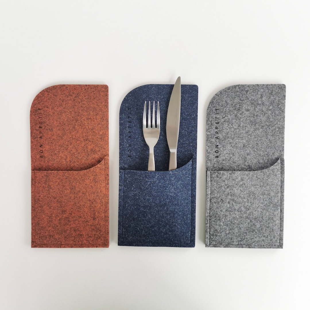Felt Cutlery Holder With Engraved 'bon Appetit', Tableware Storage ...