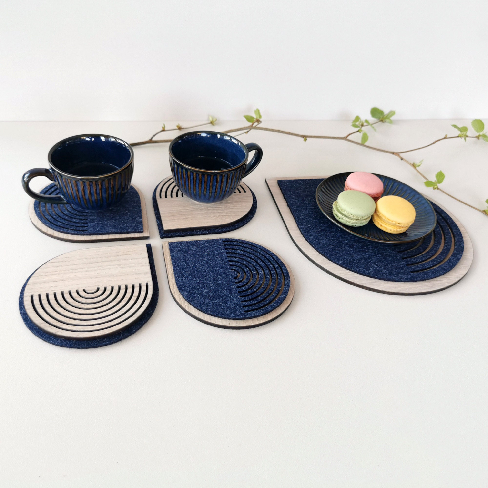 Modern Indigo Blue Wooden Coasters Set Decorative Drink - Etsy