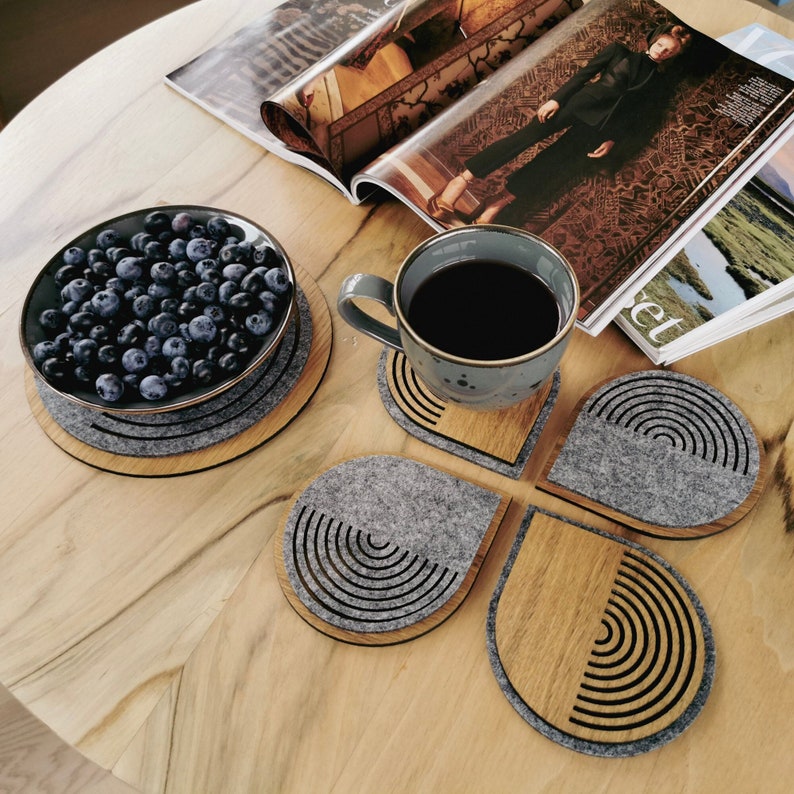 Wood and Grey Felt Coasters for a Retro Twist, Set of 4 or 41 Big ...