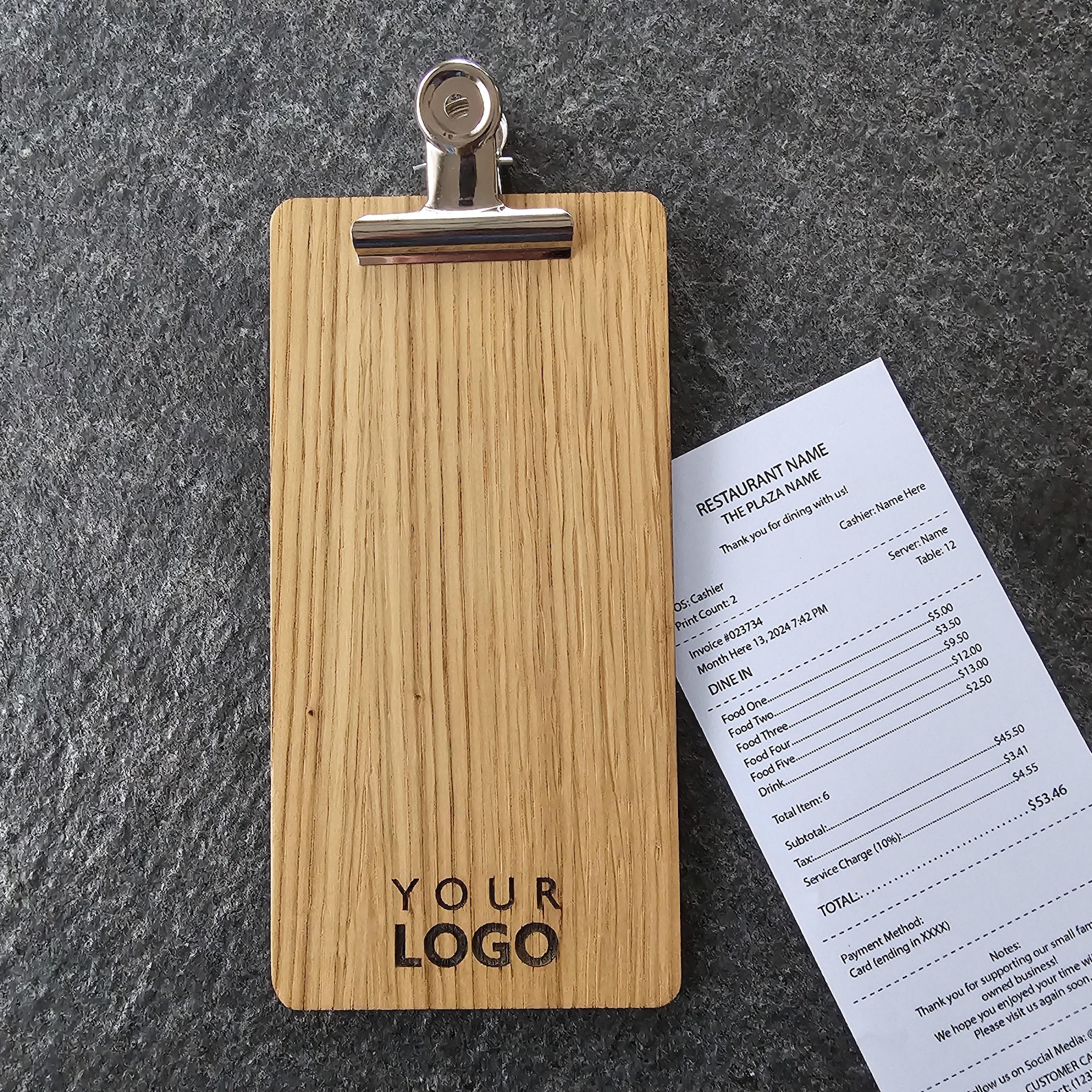 Custom Wood Check Presenter With Metal Clip, Personalized Restaurant ...