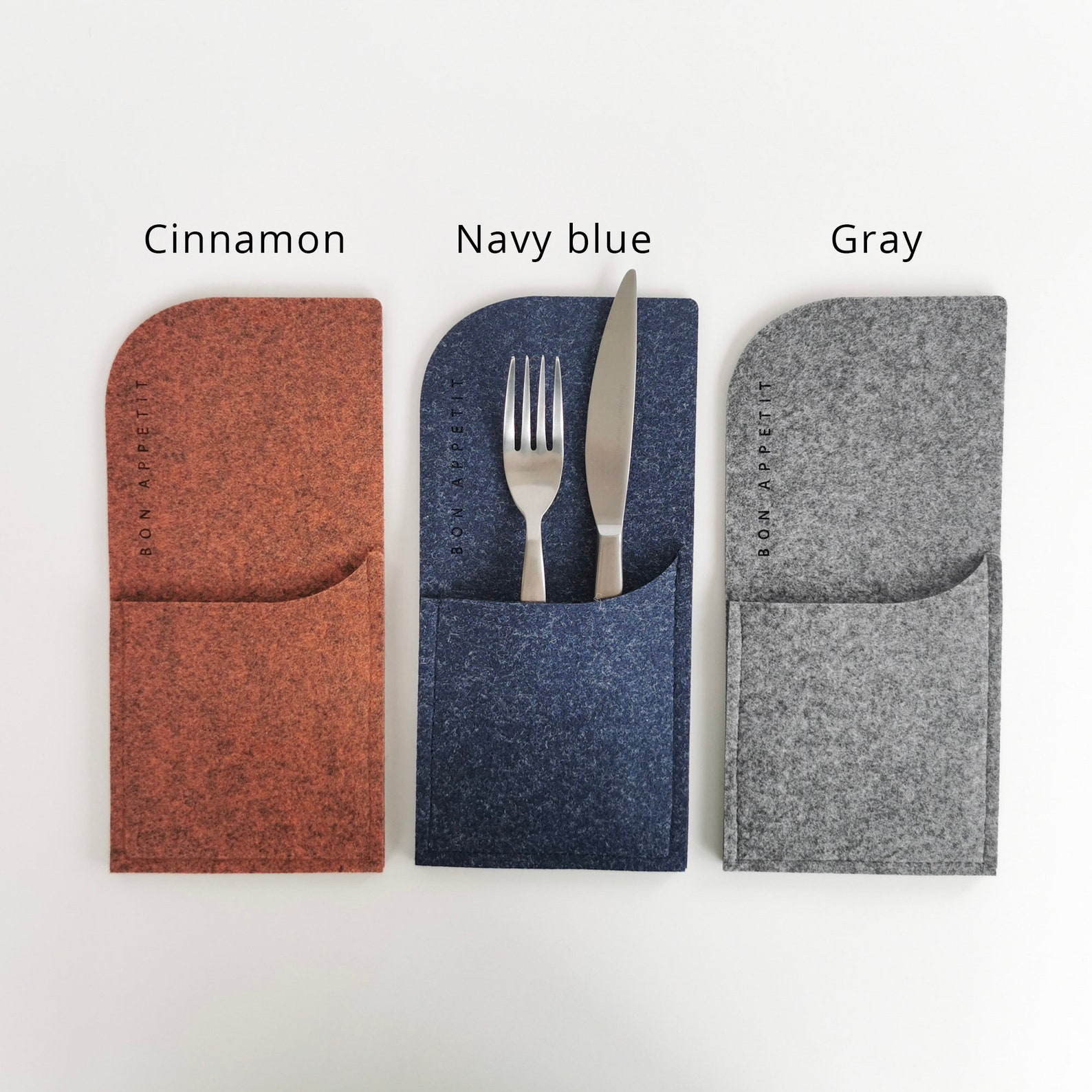 Felt Cutlery Holder With Engraved 'bon Appetit', Tableware Storage ...