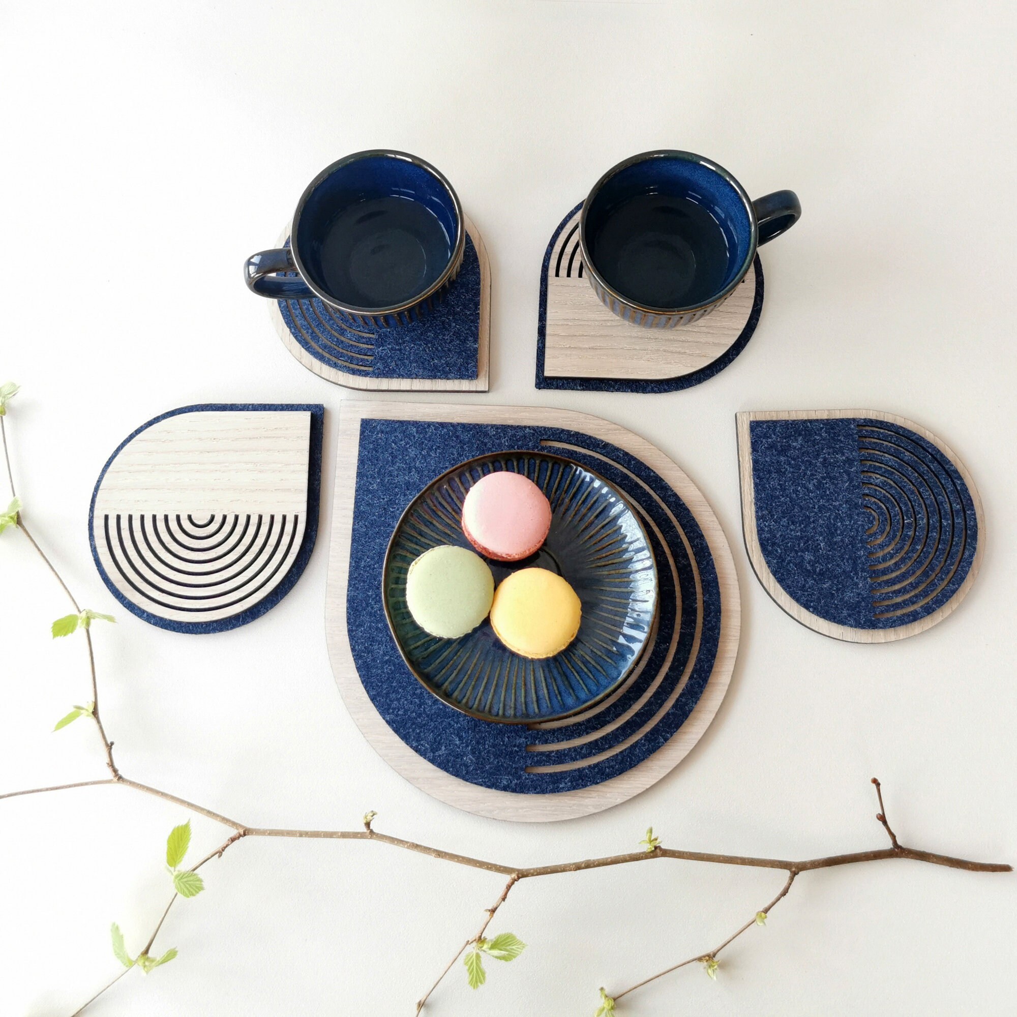 Modern Indigo Blue Wooden Coasters Set Decorative Drink - Etsy