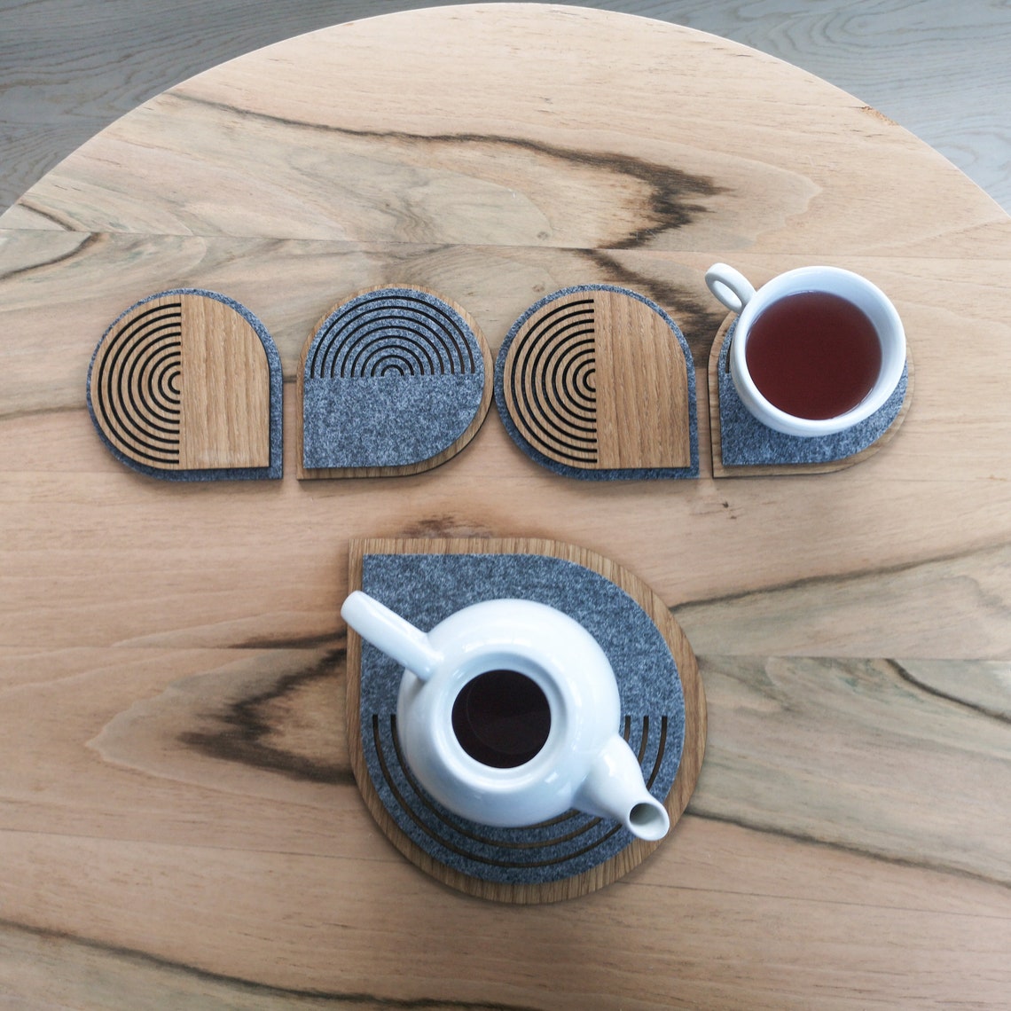 Retro Decor Wood and Grey Felt Coasters Set of 4 or 41 Big | Etsy