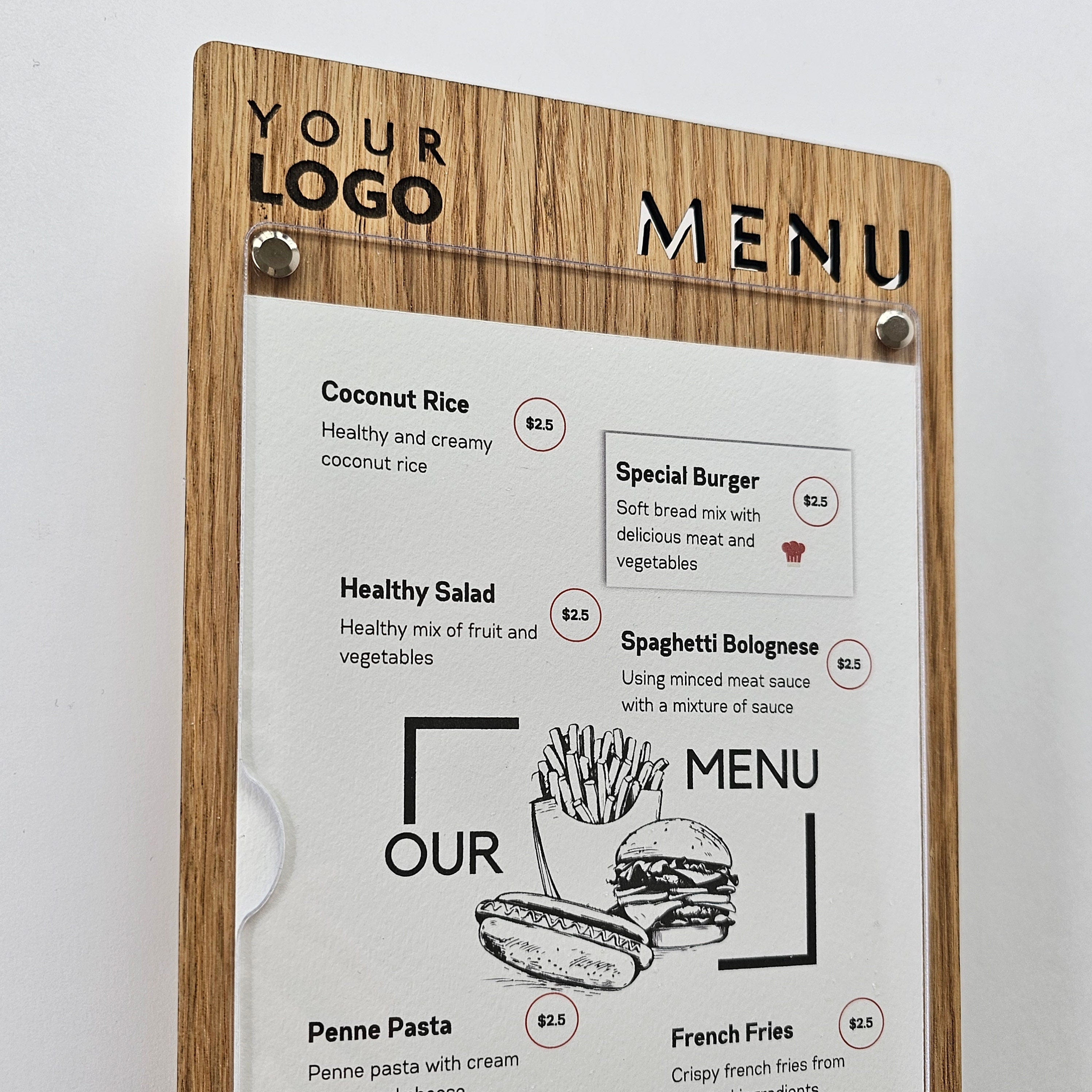 Wood and Acrylic Tabletop Menu, Menu With Logo, Restaurant Menu Holder ...