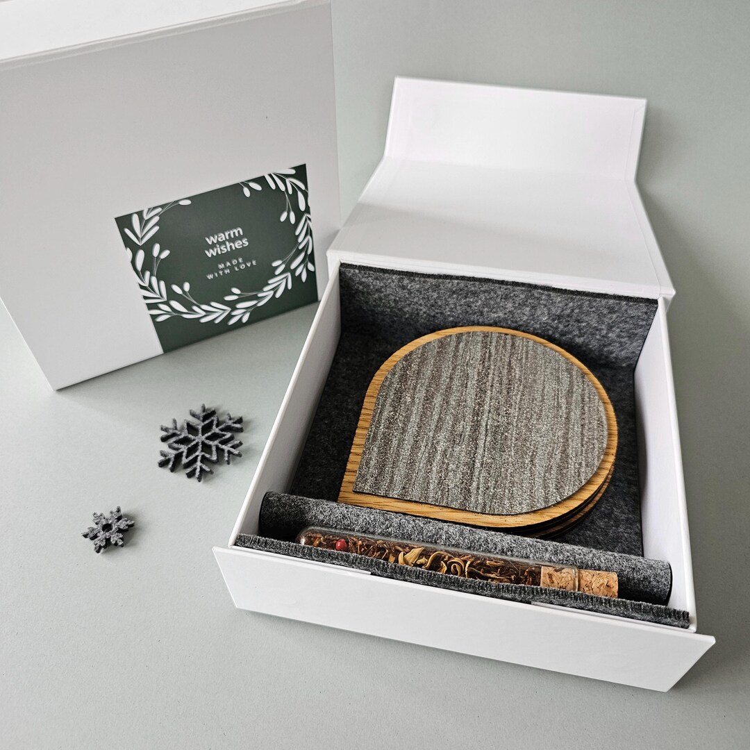 Cozy Coaster Gift Box for Christmas, Stone Veneer and Wood Coasters Set ...
