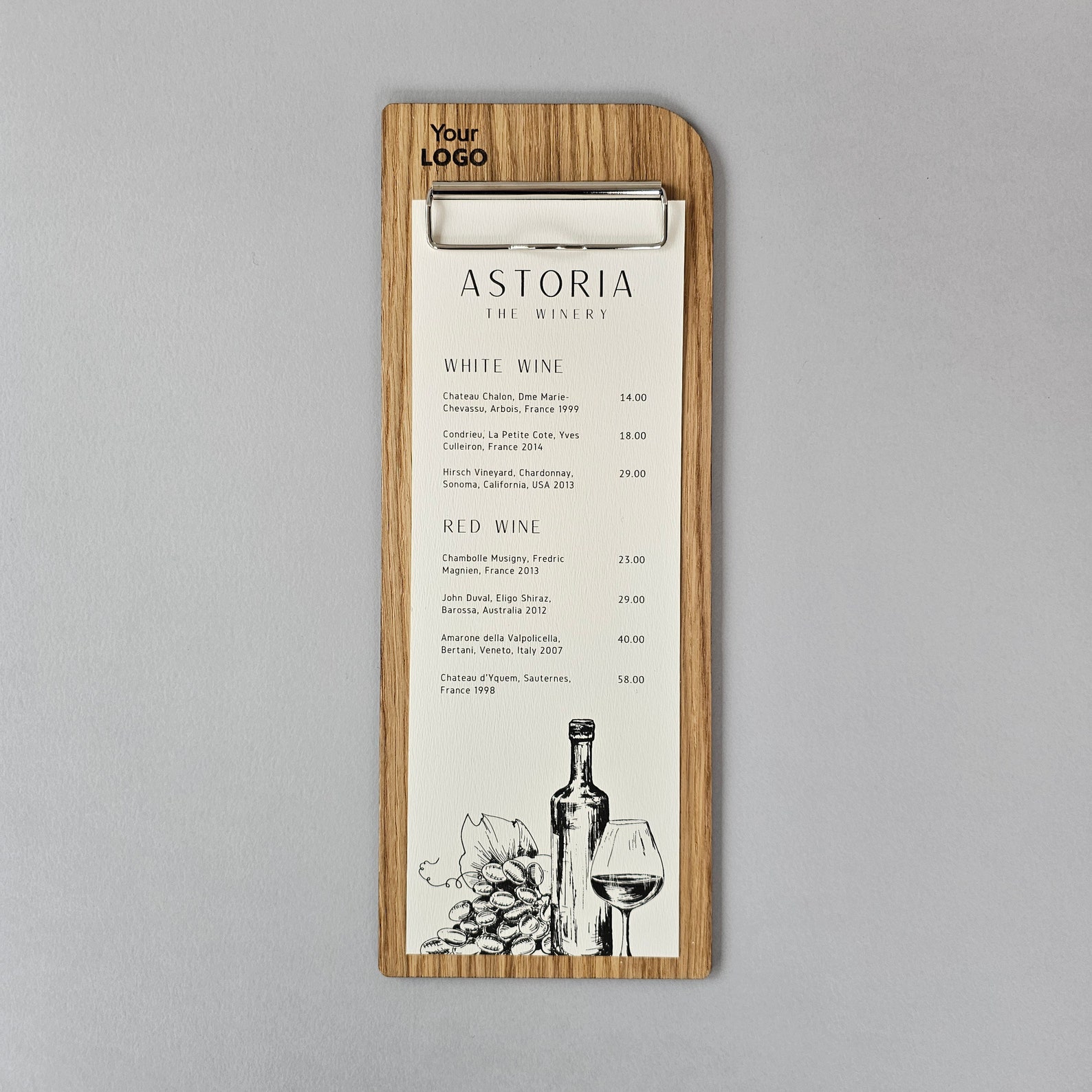 Wooden Wine List Menu, Oak Plywood Clip Board Menu, Engraved Restaurant ...
