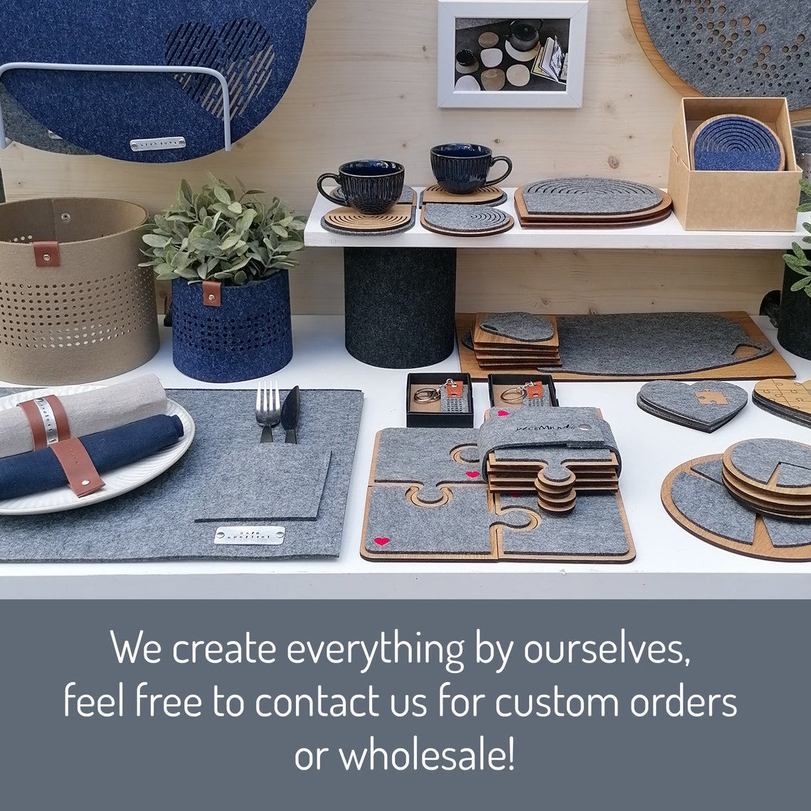 Gray Felt Irregular Oval Placemats and Coasters Set of 2 / - Etsy