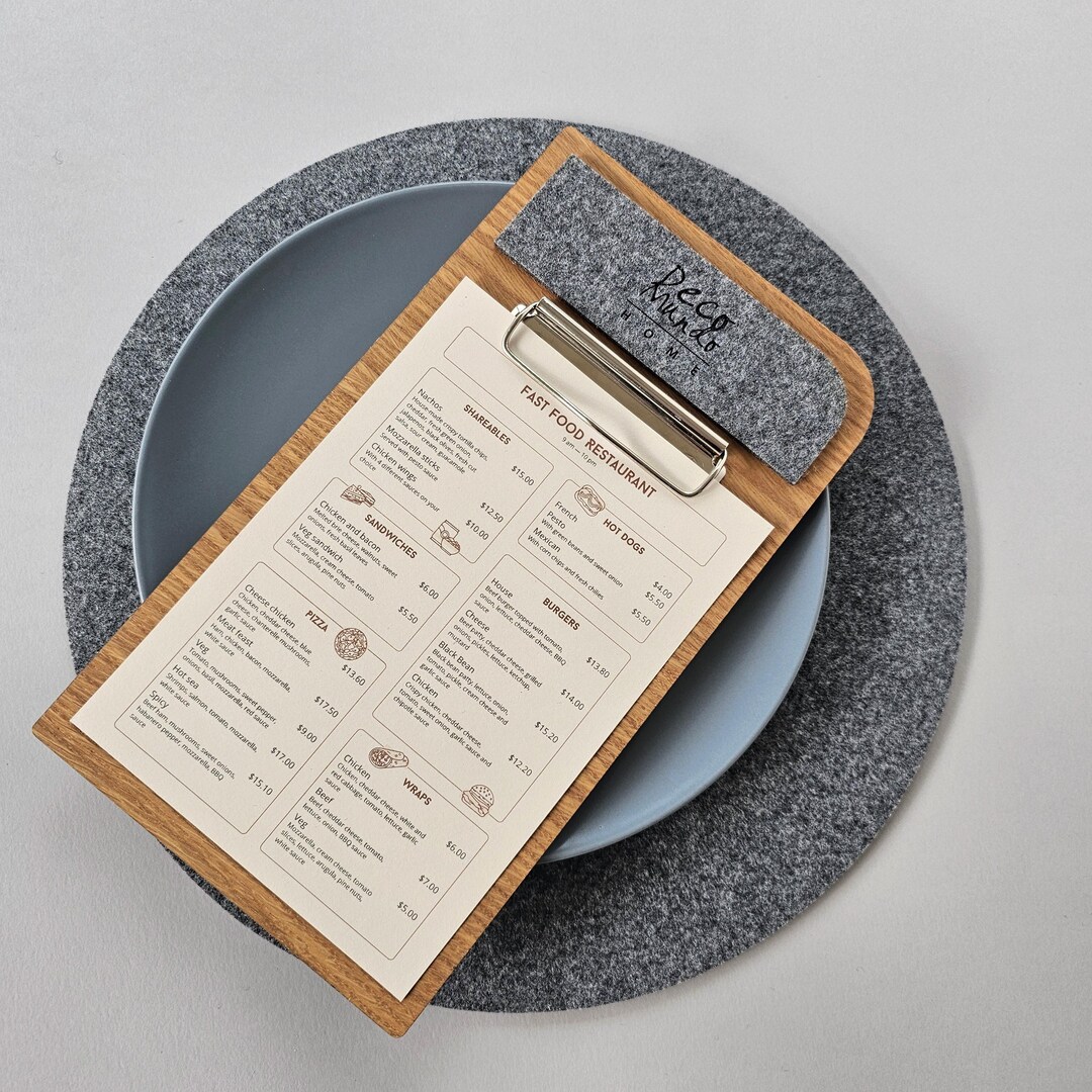 A5 or A4 Size Wooden Menu Clipboard for Hotels, Restaurants, Cafes ...