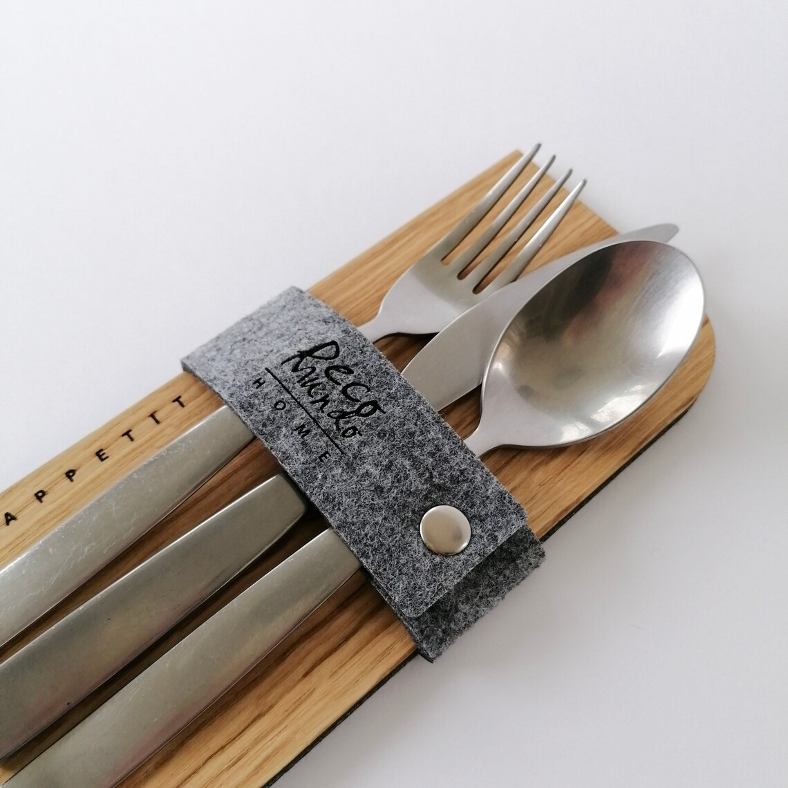 Wood and Felt Cutlery Holder With Engraved 'bon Appetit', Minimalist ...