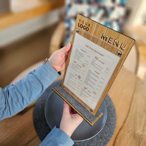 A5 Size Wood and Acrylic Menu Stand, Tabletop Menu, Menu With Logo ...