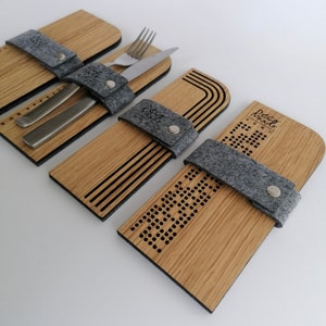 Stylish Wood and Felt Cutlery Holder With Snap Fastener, Engraved ...