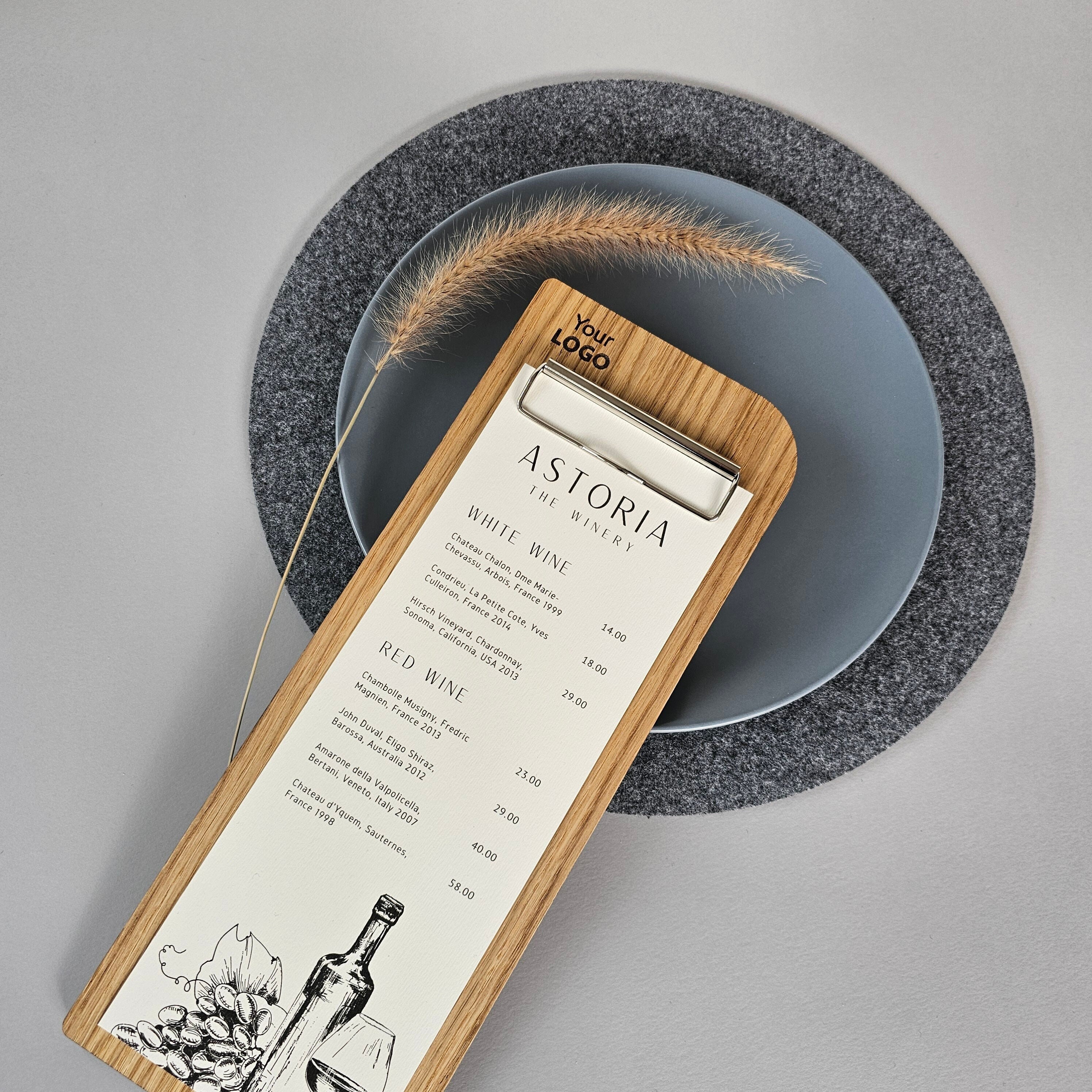 Wooden Wine List Menu, Oak Plywood Clip Board Menu, Engraved Restaurant ...