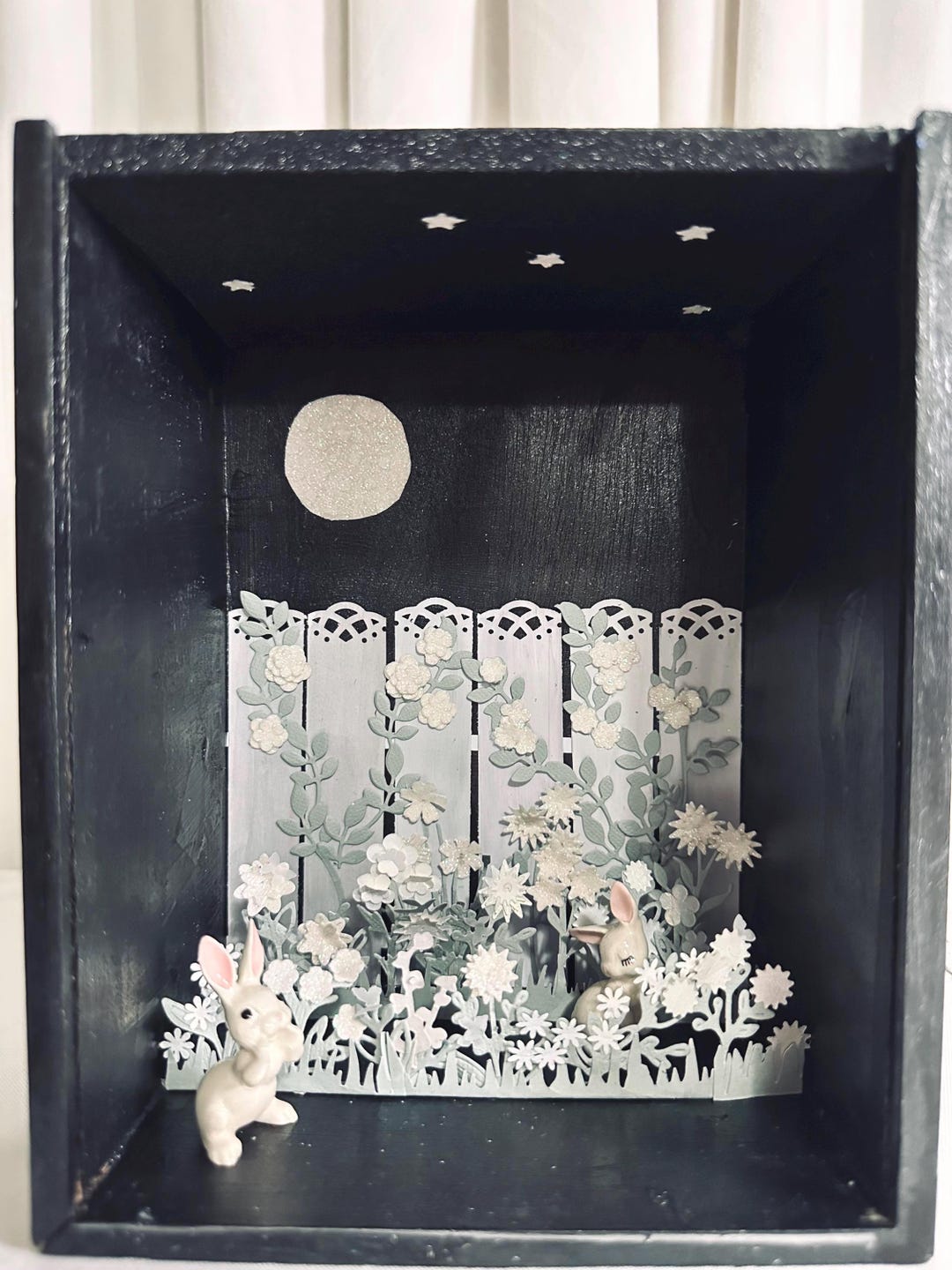 Bunny Shadow Box: Moonlit Garden Miniature Paper Art - Etsy