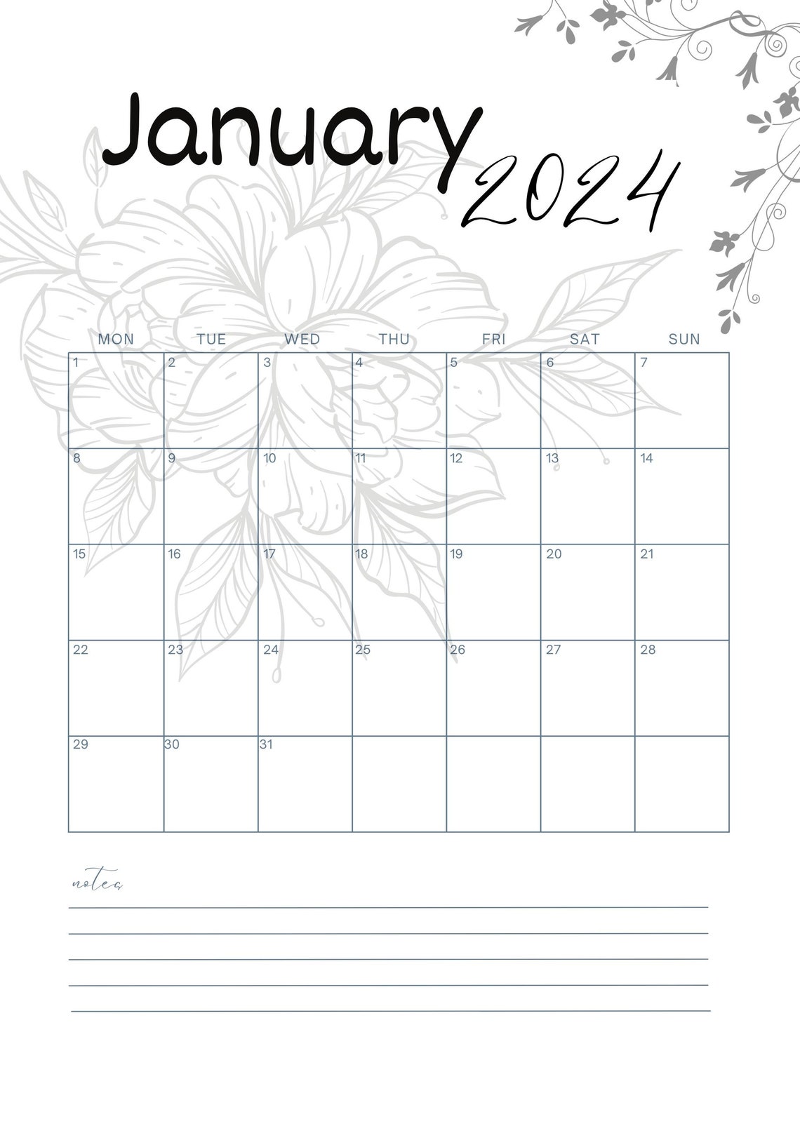 Monthly Planner 2024 Pdf | 2024 Calendar Pdf | 2024 Dated Monthly ...