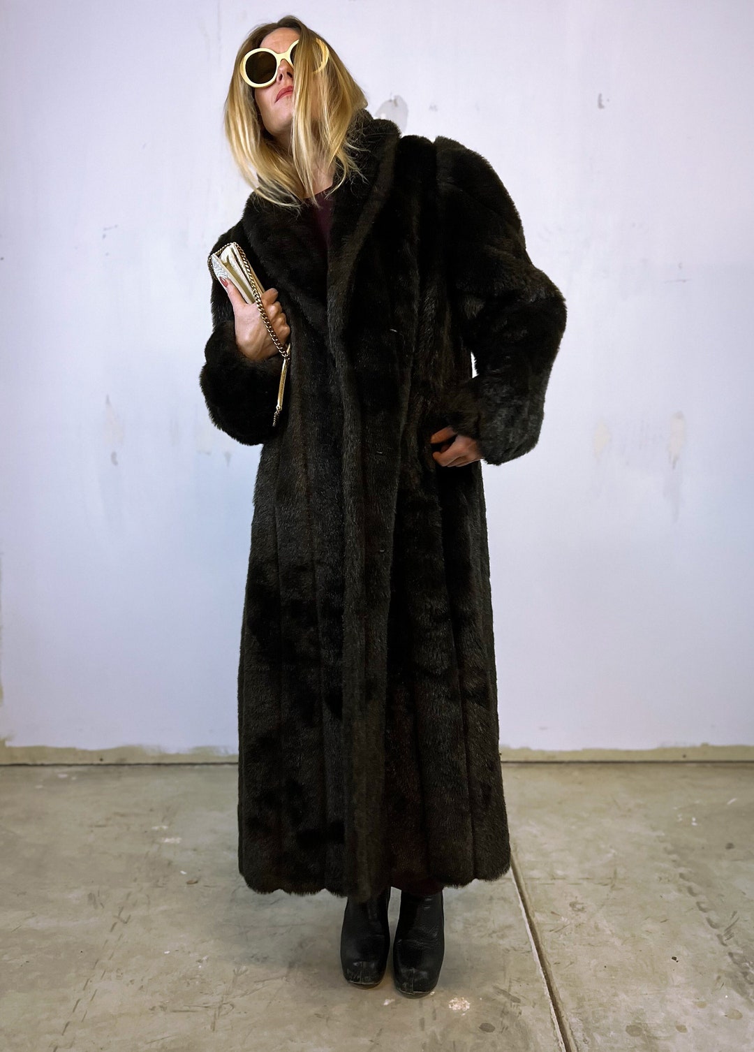 1980's Brown Faux Mink Full Length Coat in Stripe Pattern - Etsy