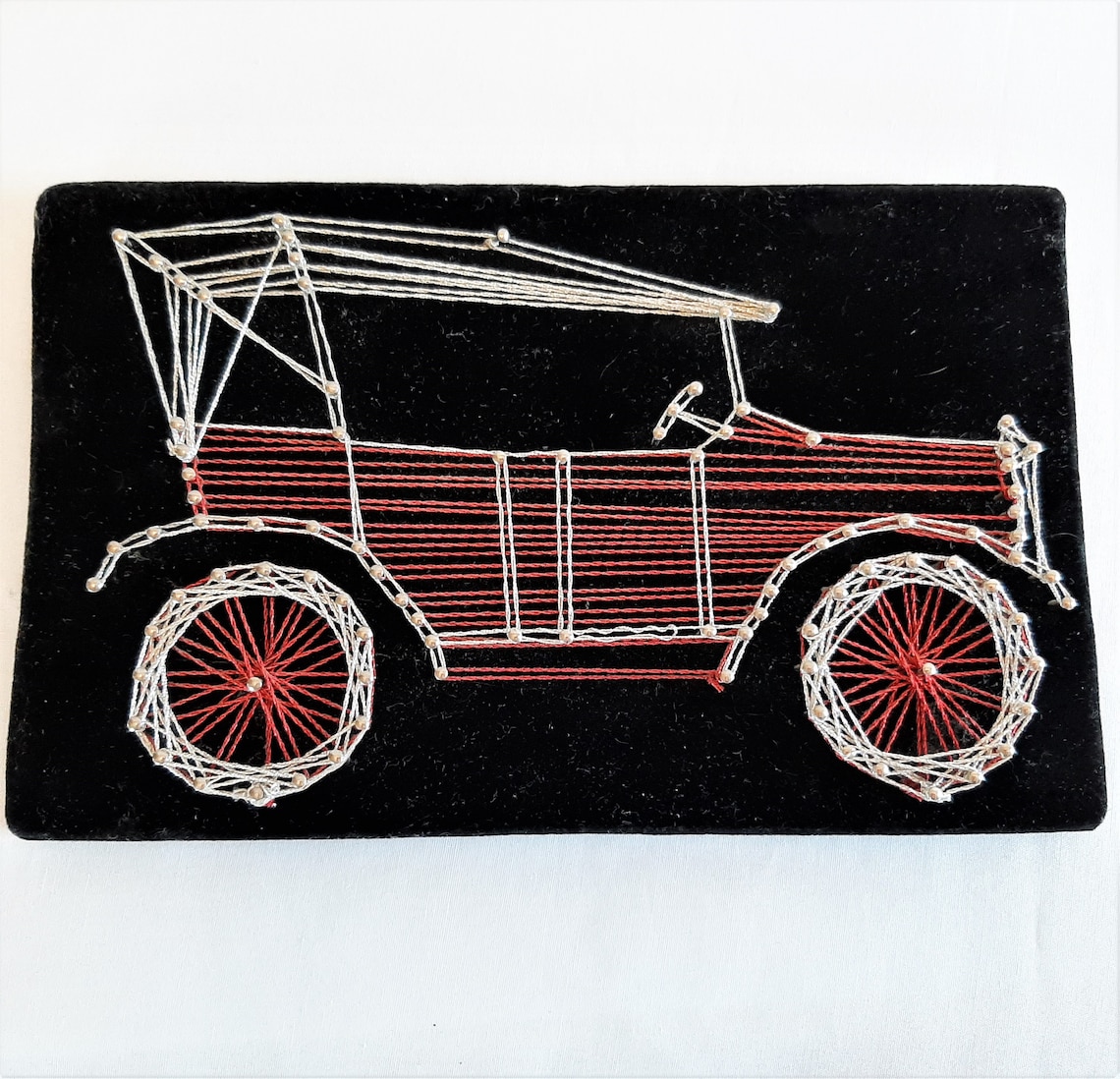 String Art Car Vintage 1970s Metal String on Black Velvet - Etsy