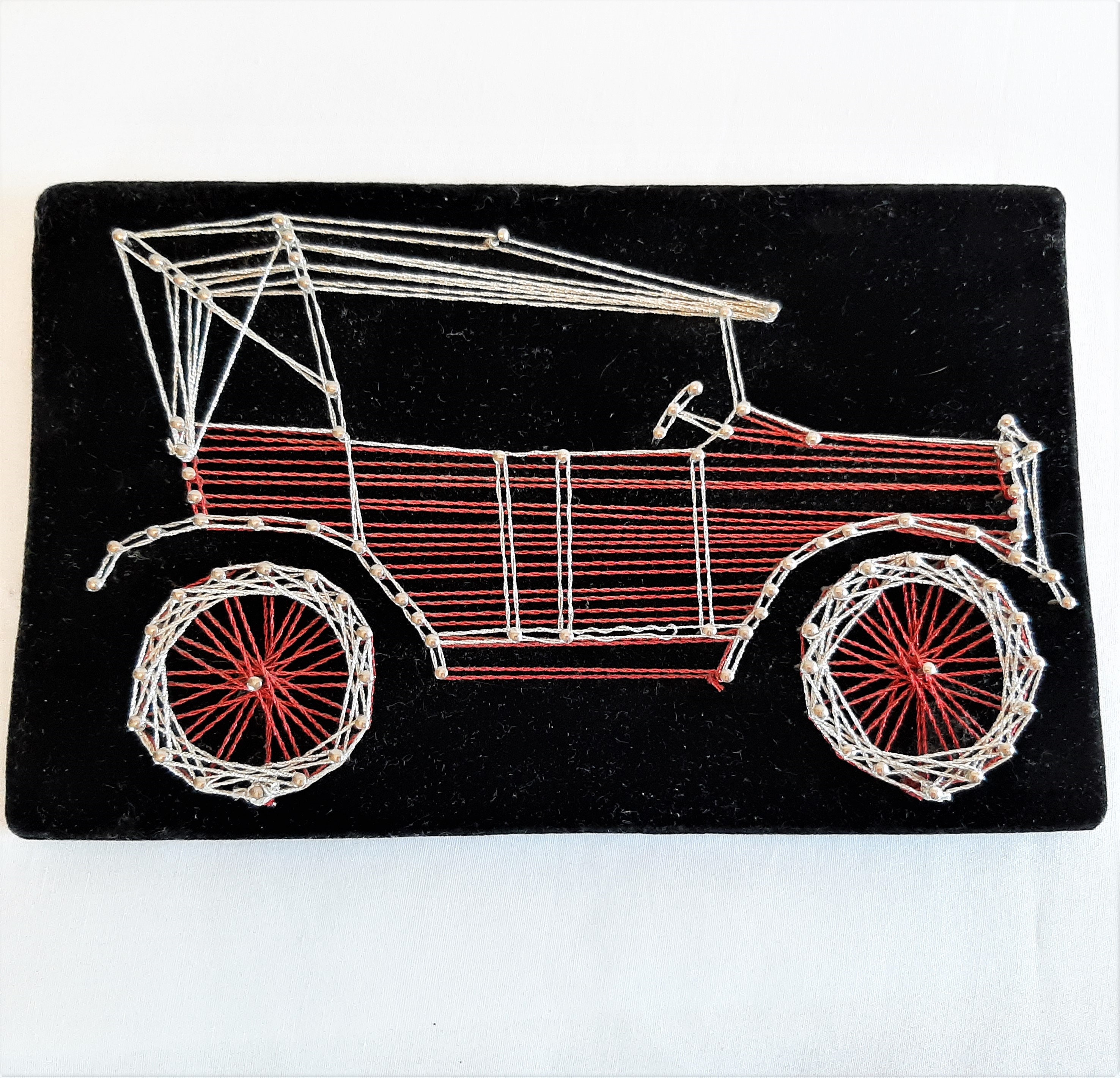 String Art Car Vintage 1970s Metal String on Black Velvet Automobile - Etsy