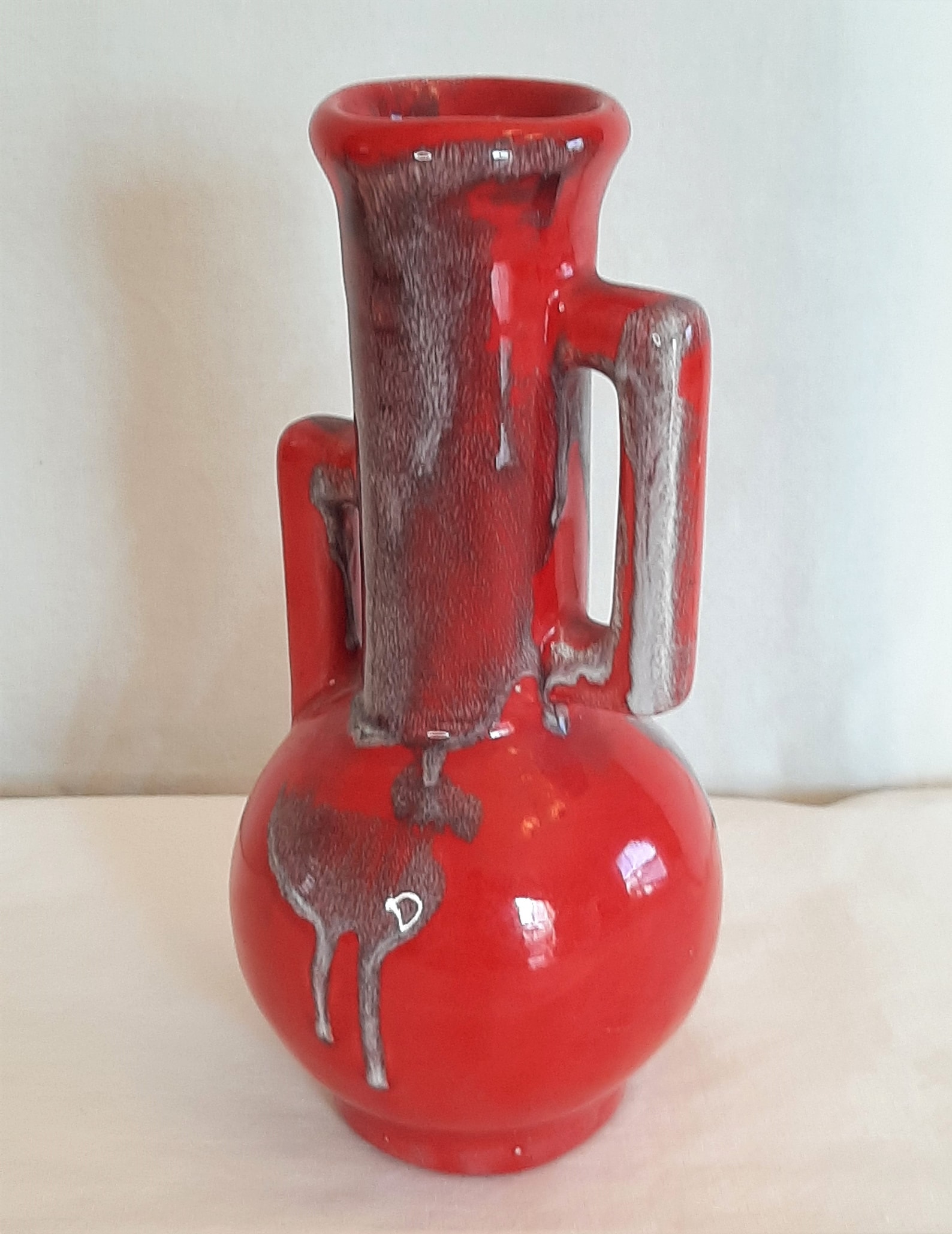 Cherokee Pottery Vase c. 1981 Red with Gray Drip Glaze | Etsy