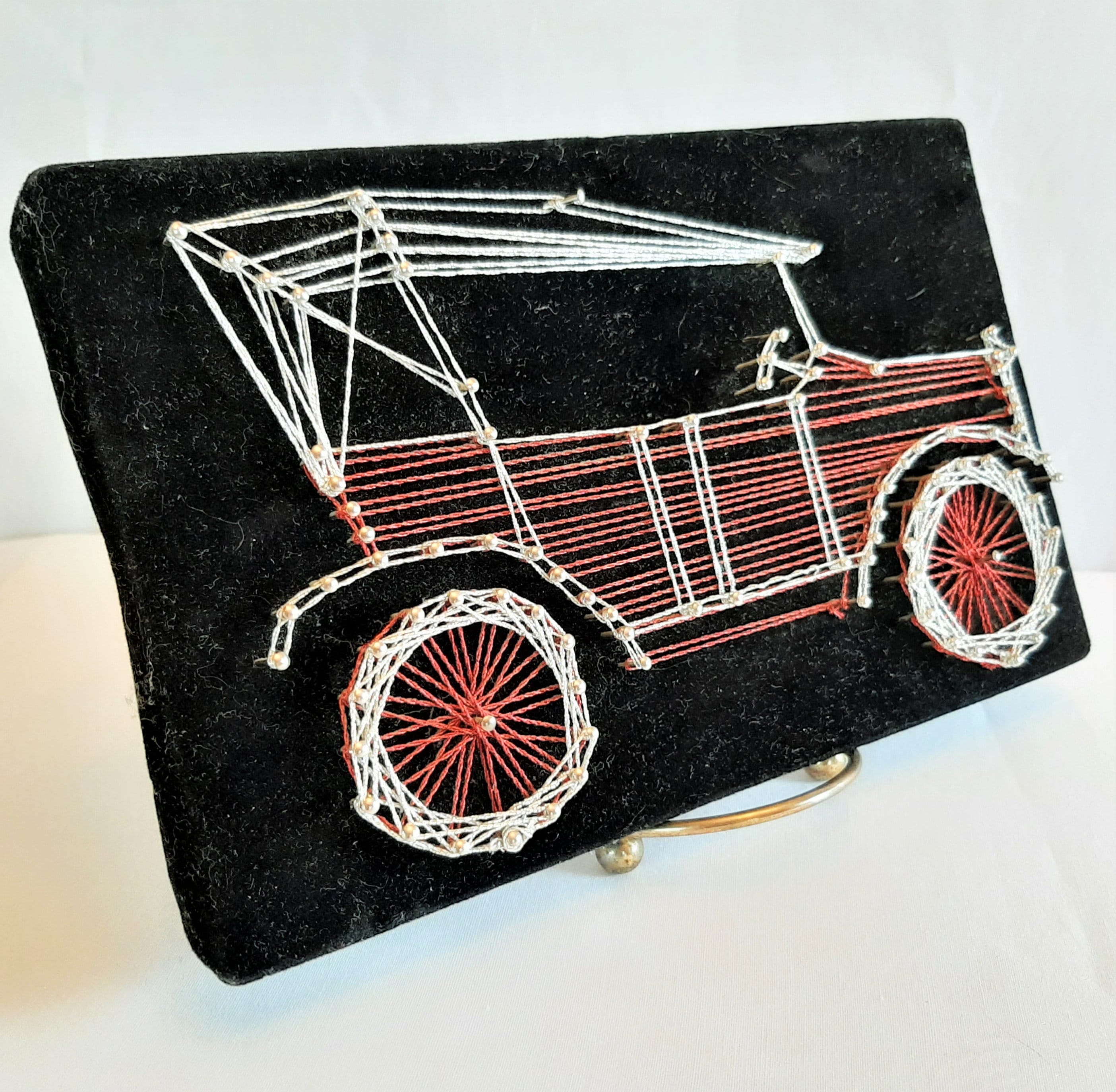 String Art Car Vintage 1970s Metal String on Black Velvet | Etsy