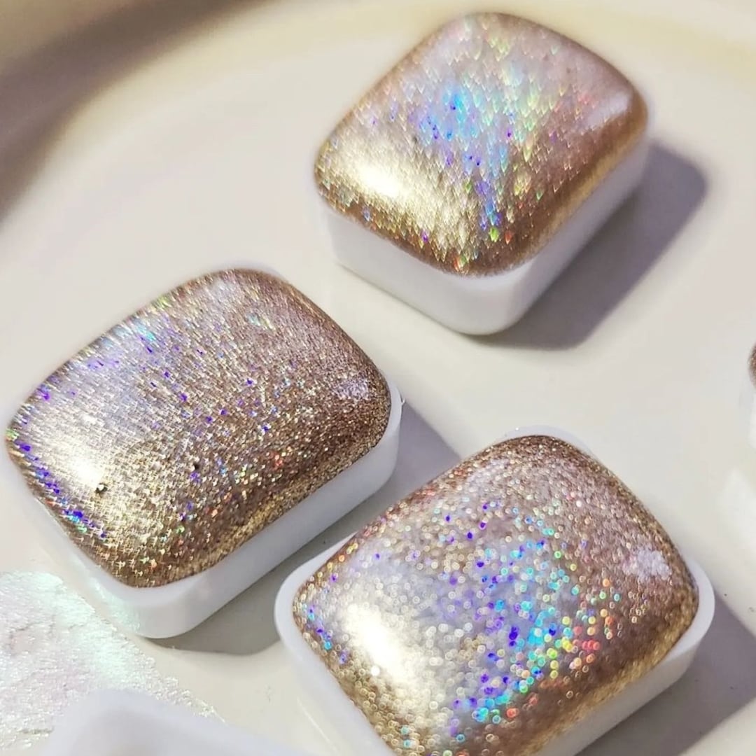 Holographic Handmade Watercolor 1/4 Godet Holo Gold Golden Metallic ...