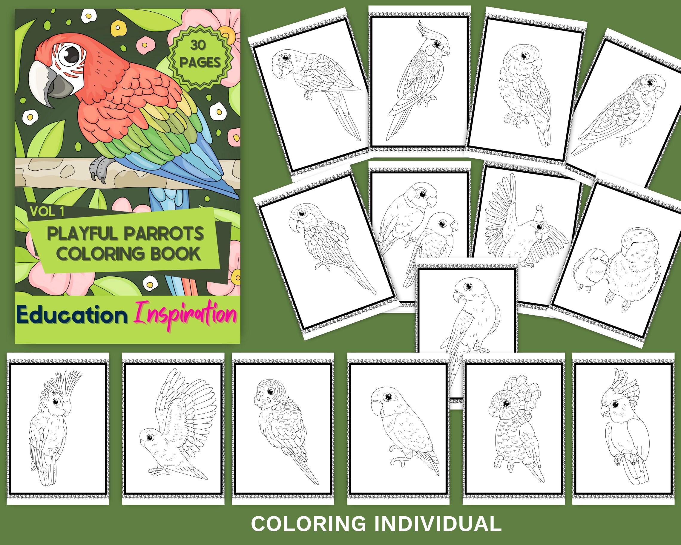 Green Parrot Coloring Pages
