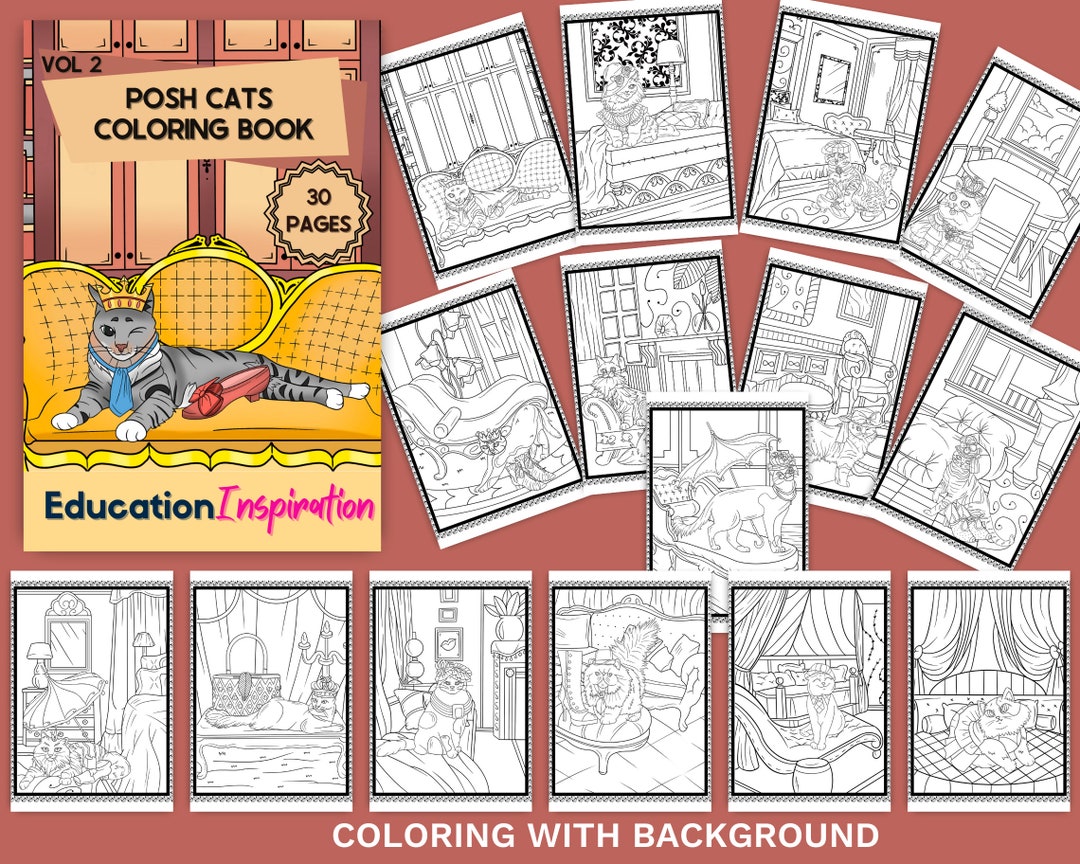 Posh Cats Coloring Cat Coloring Pet Coloring Animal - Etsy