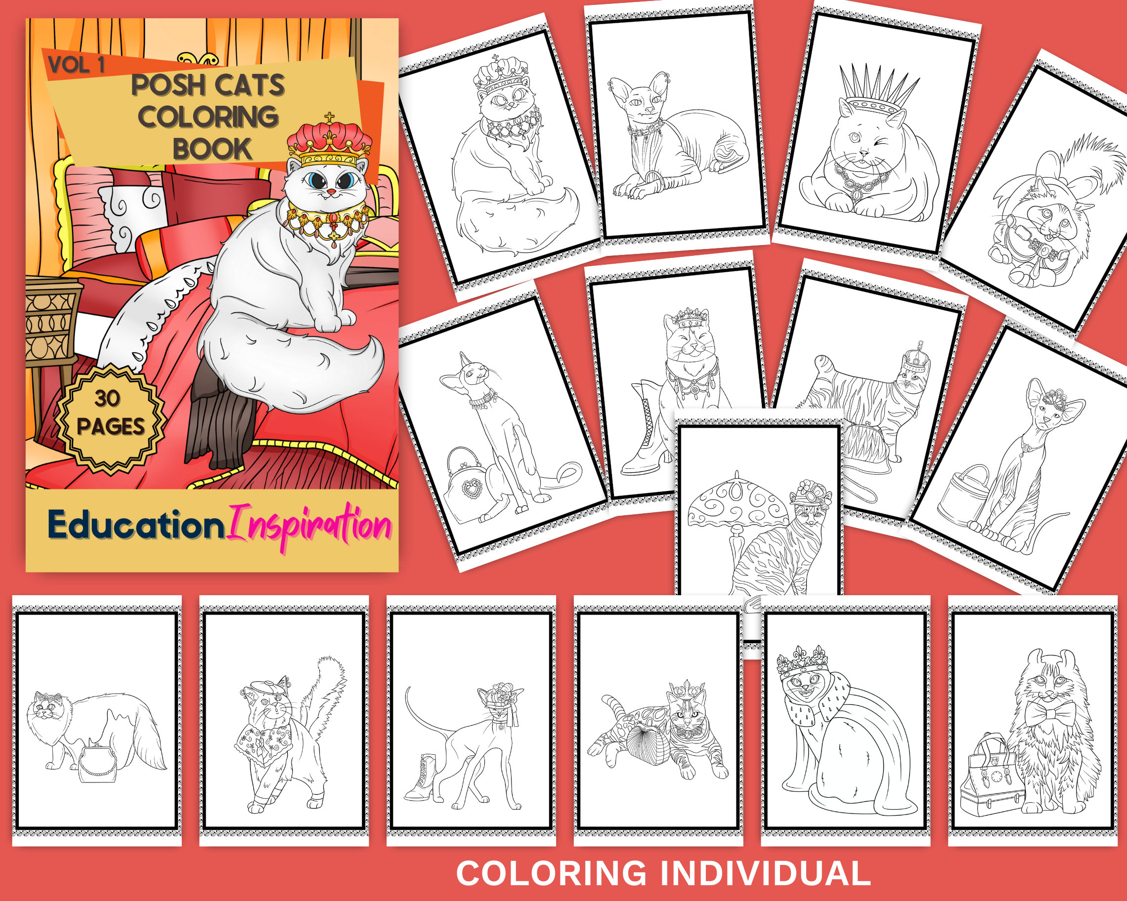 Posh Cats Coloring, Cat Coloring, Pet Coloring, Animal Coloring, Cat ...