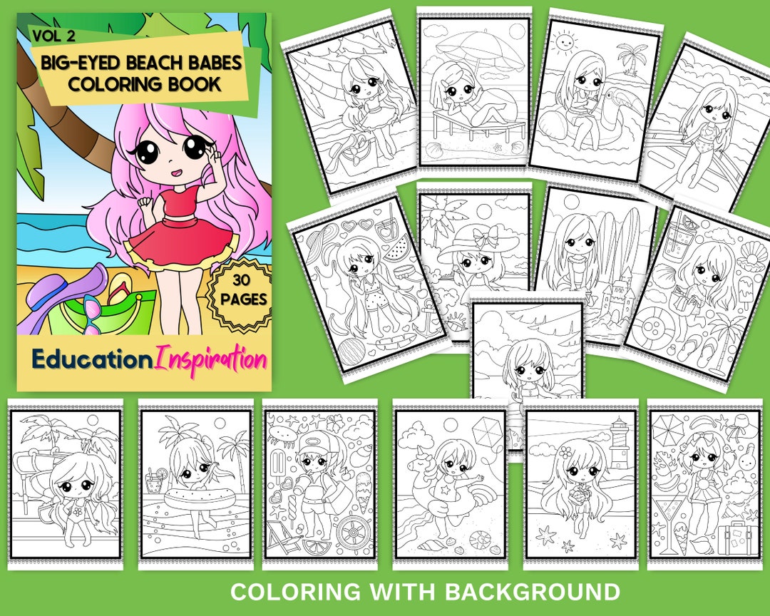 Beach Girl Coloring, Summer Coloring, Beach Coloring, Kawaii Coloring ...