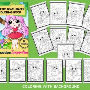 Beach Girl Coloring, Summer Coloring, Beach Coloring, Kawaii Coloring ...