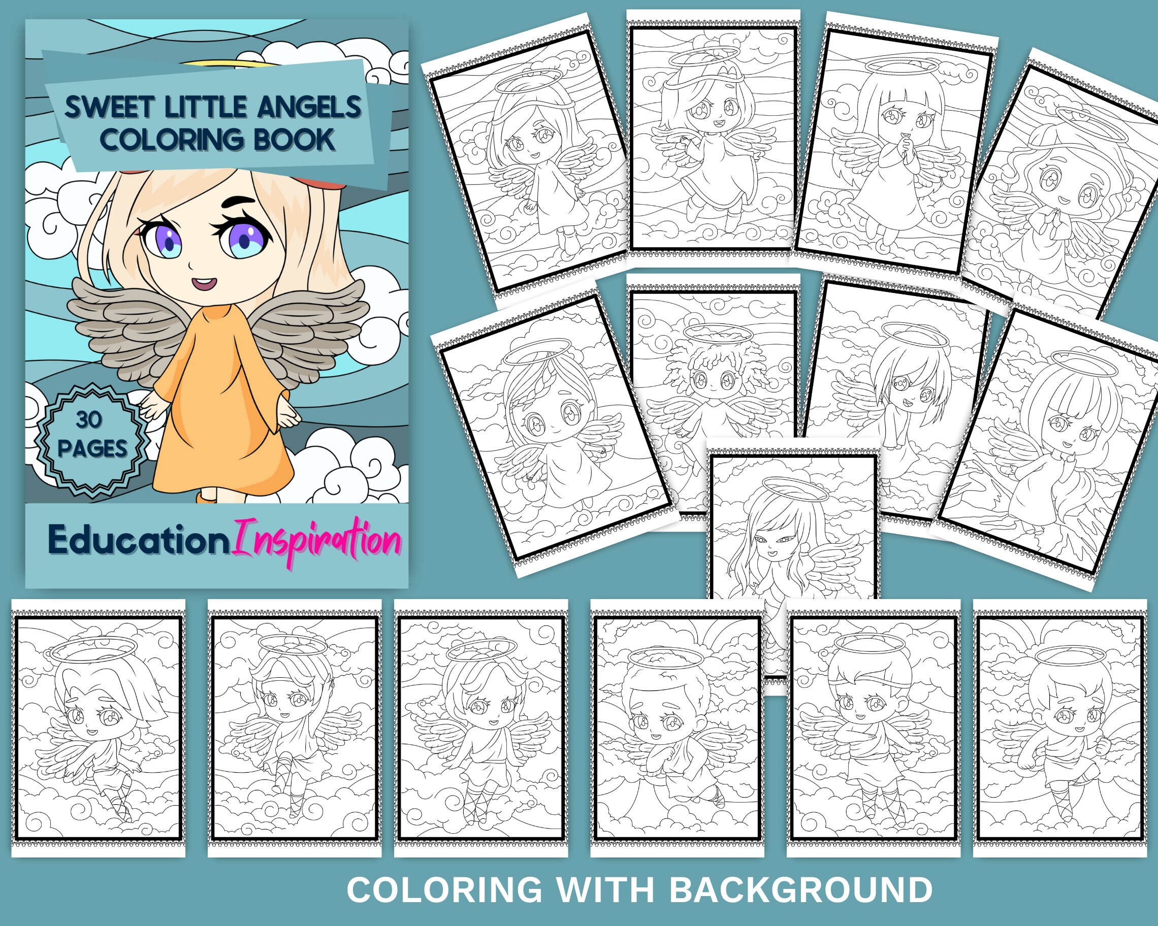 Sweet Angels Coloring, Angel Coloring, Religious Coloring, Kawaii ...