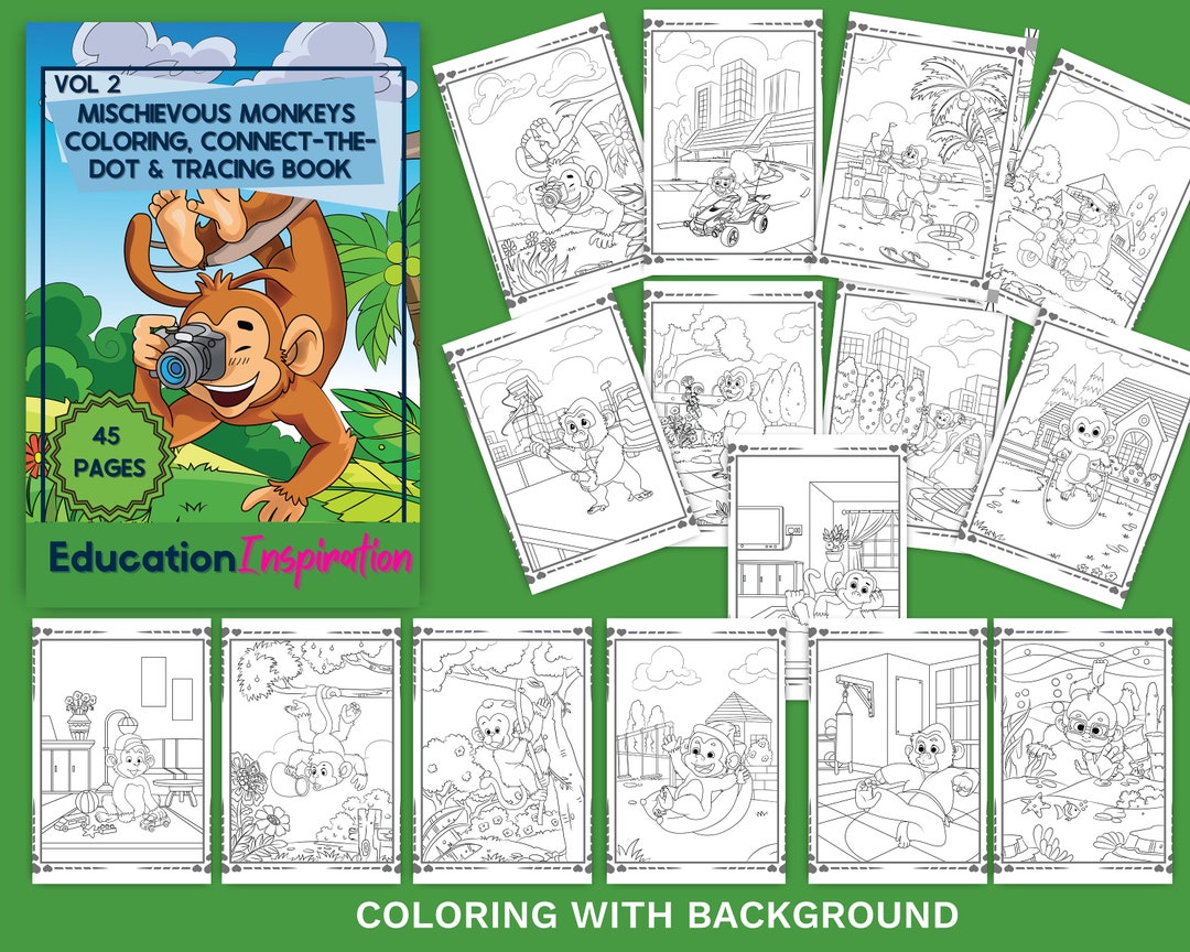 Mischievous Monkey Coloring Monkeys Coloring Jungle - Etsy UK