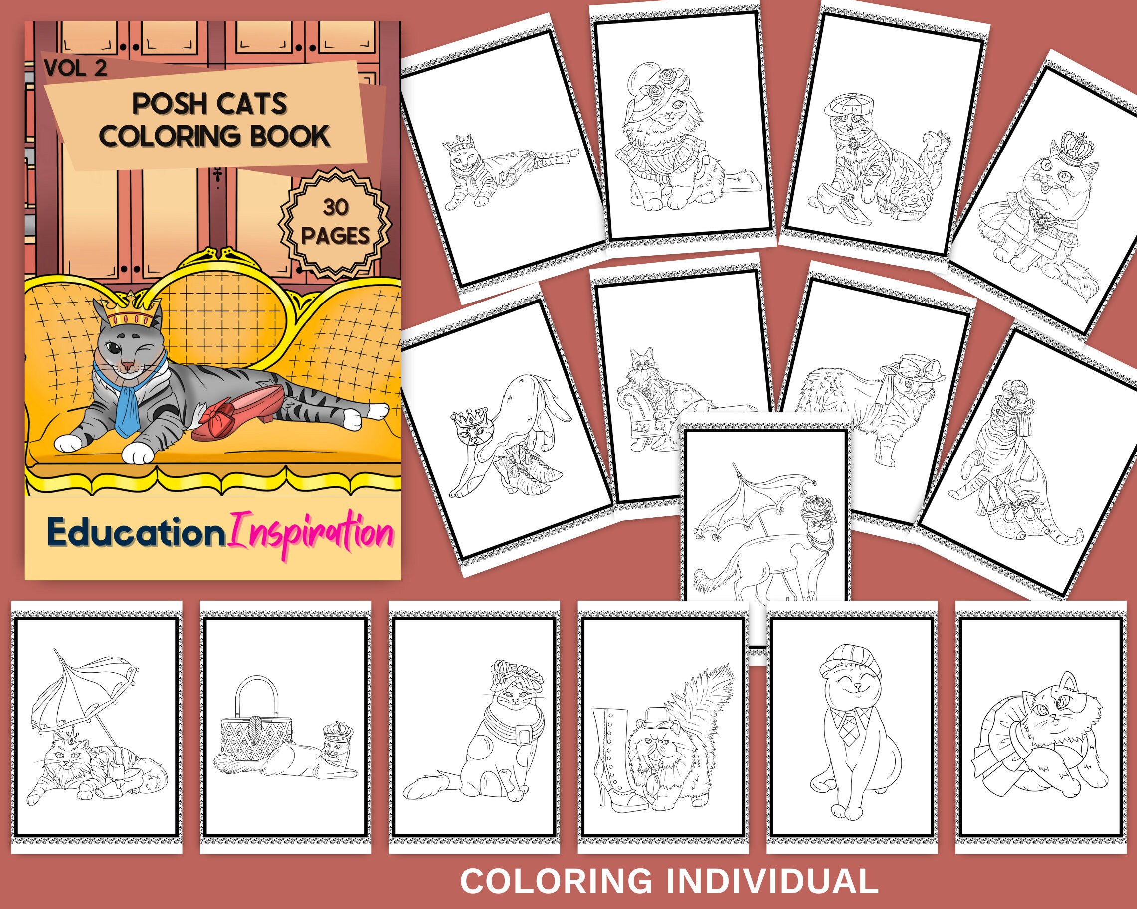 Posh Cats Coloring, Cat Coloring, Pet Coloring, Animal Coloring, Cat ...