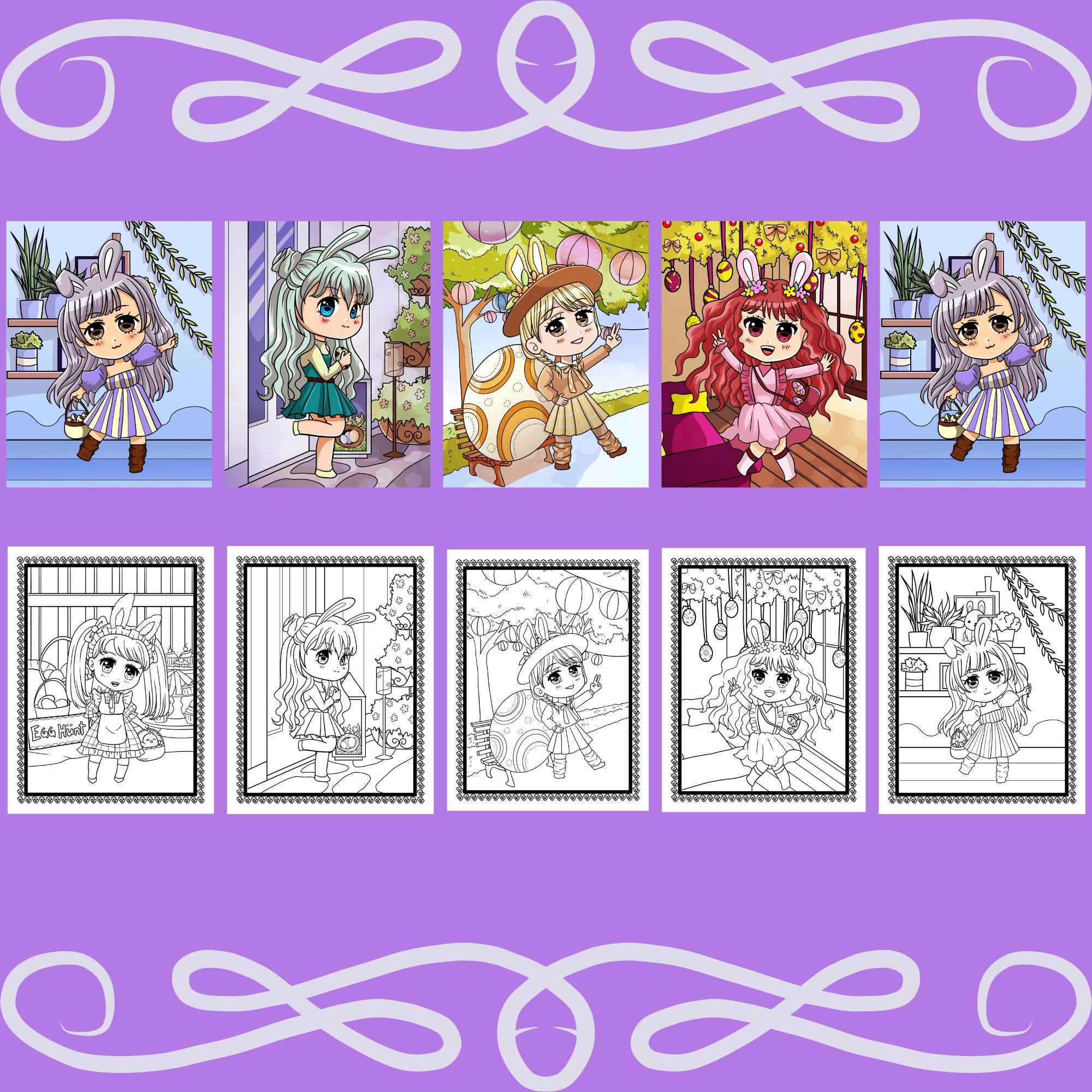 Bunny Girl Coloring Girl Coloring Easter Coloring Kawaii - Etsy