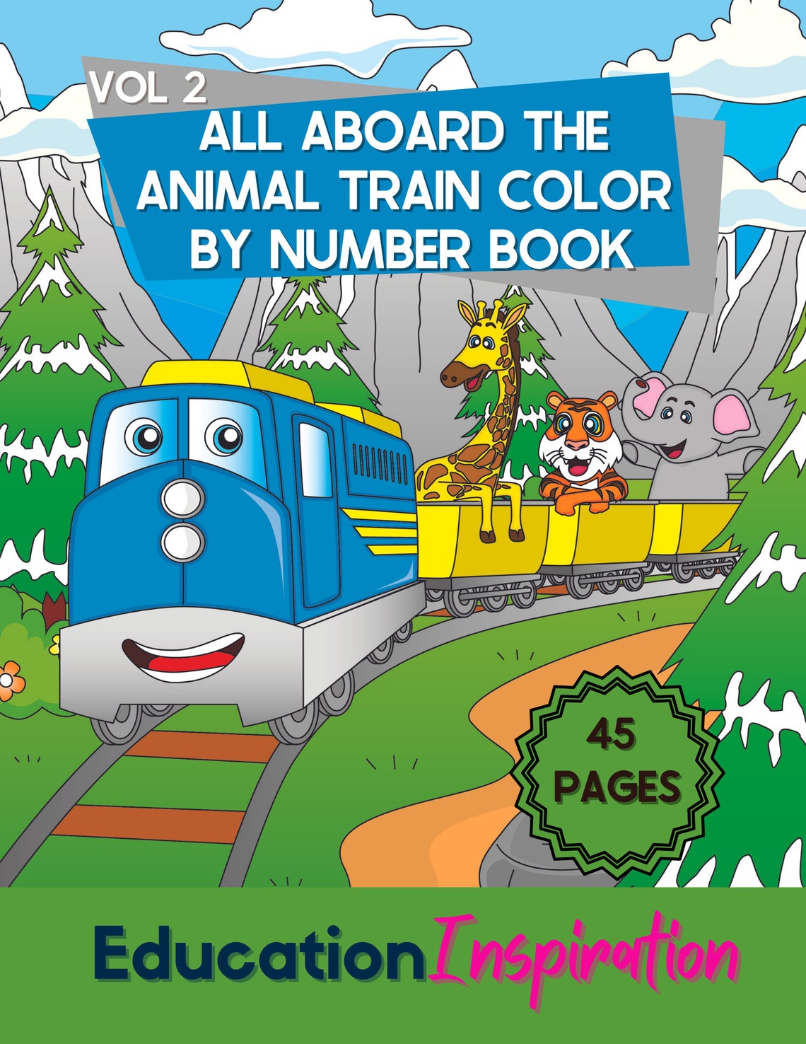 Animal Train Color by Number Coloring, Train Coloring, Animal Coloring ...