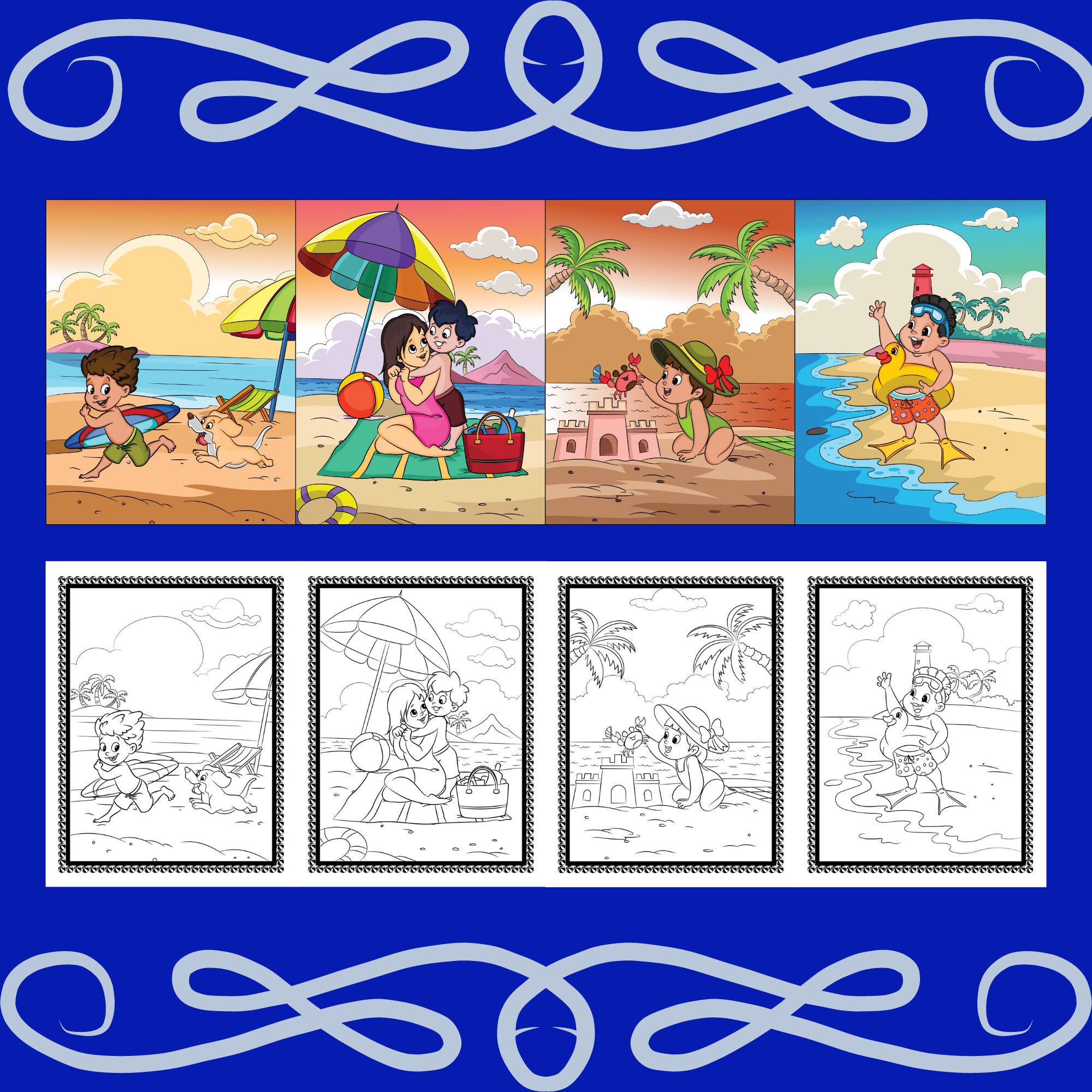 Summer Beach Fun Coloring Beach Coloring Summer Coloring - Etsy
