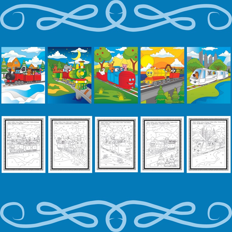 Train Color by Number Coloring Train Coloring Animal - Etsy