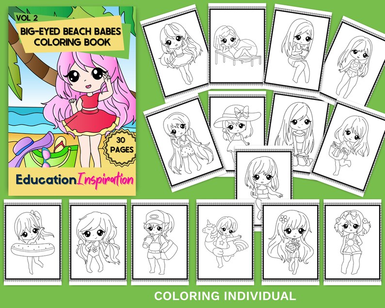 Beach Girl Coloring, Summer Coloring, Beach Coloring, Kawaii Coloring ...