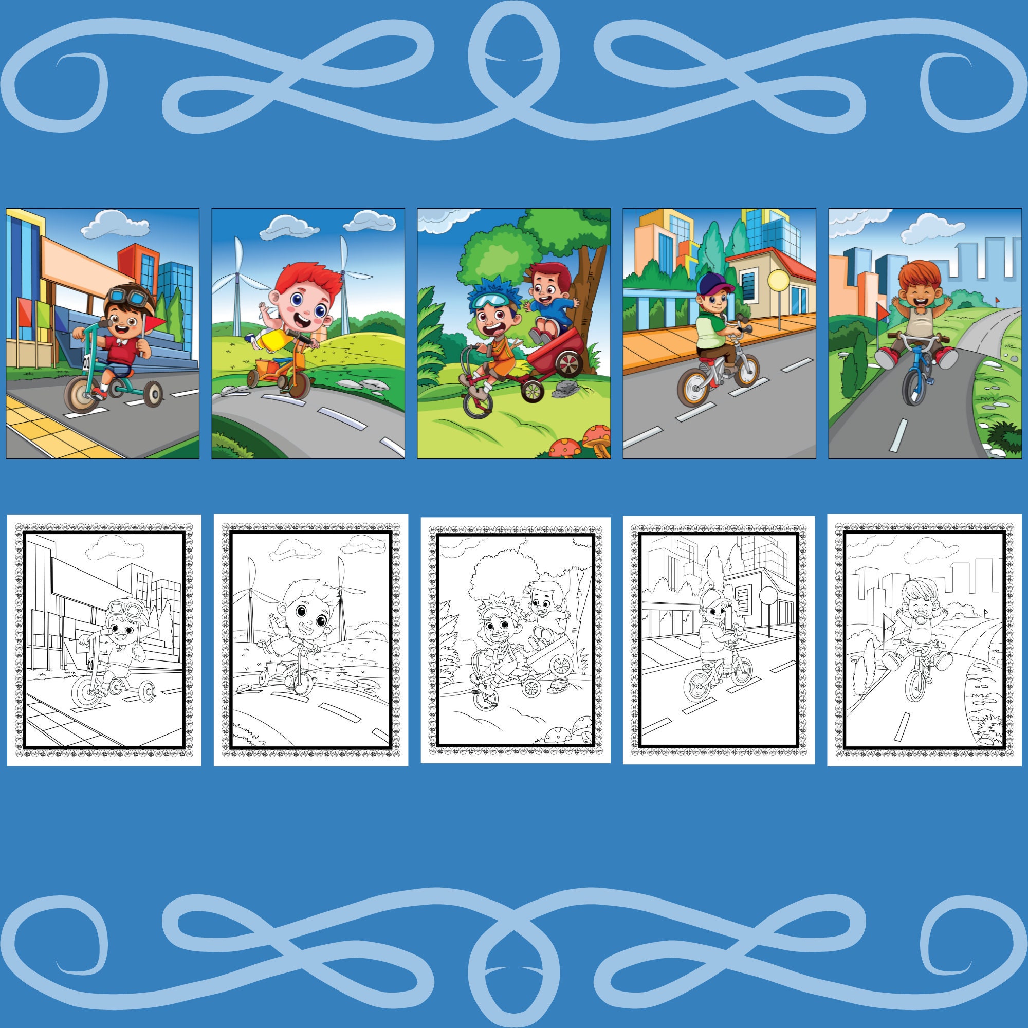 Kids Cycling Coloring, Children Coloring, Toddler Coloring, Kids ...