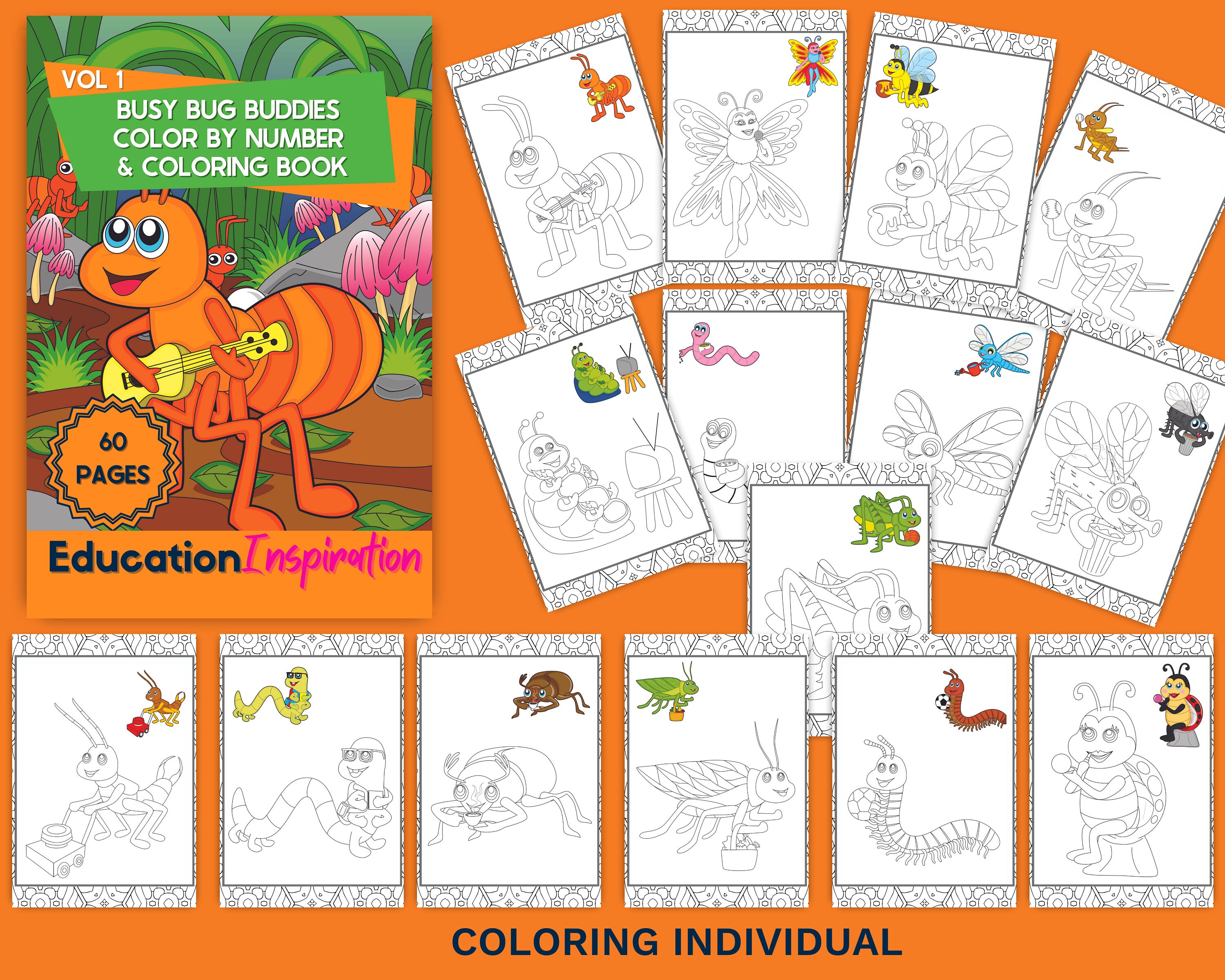 Bug Color by Number Coloring, Bug Coloring, Insect Coloring, Color by ...