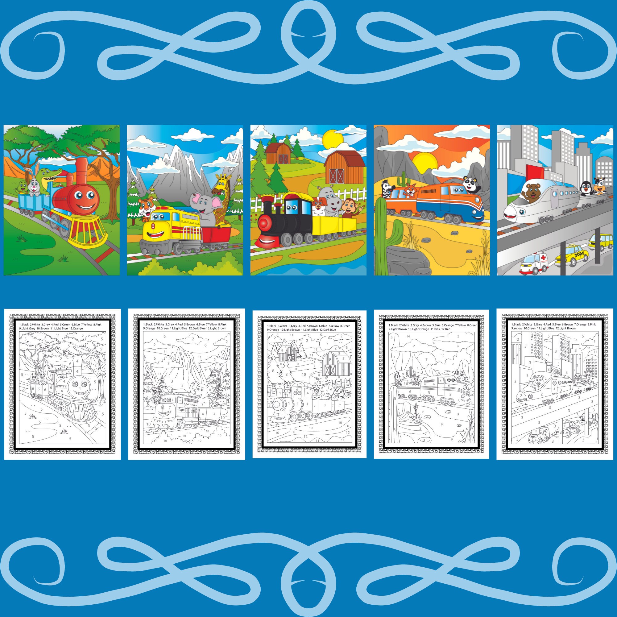 Train Color by Number Coloring, Train Coloring, Animal Coloring ...