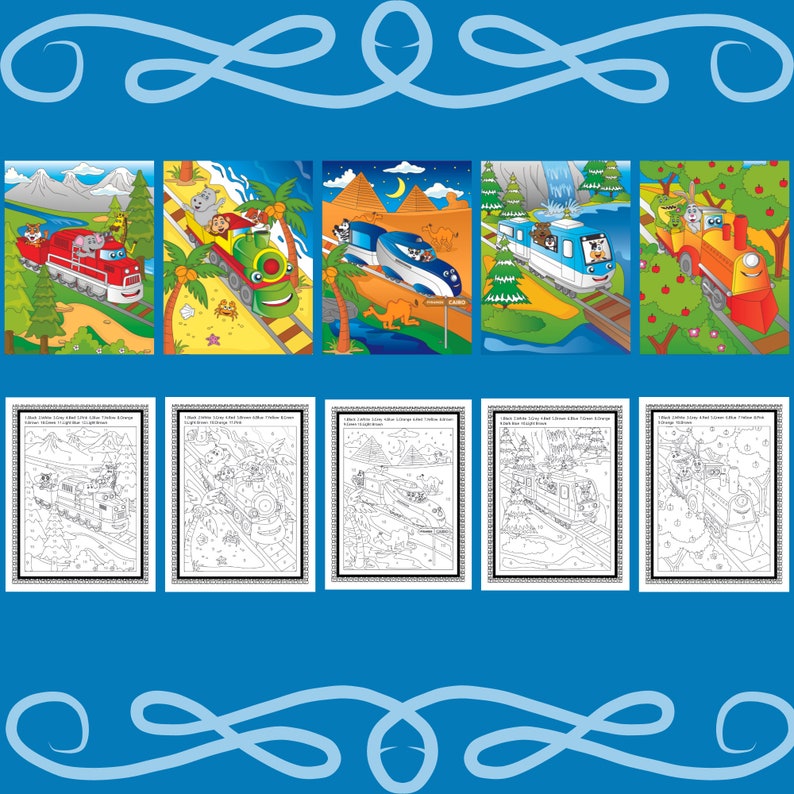 Train Color by Number Coloring Train Coloring Animal - Etsy
