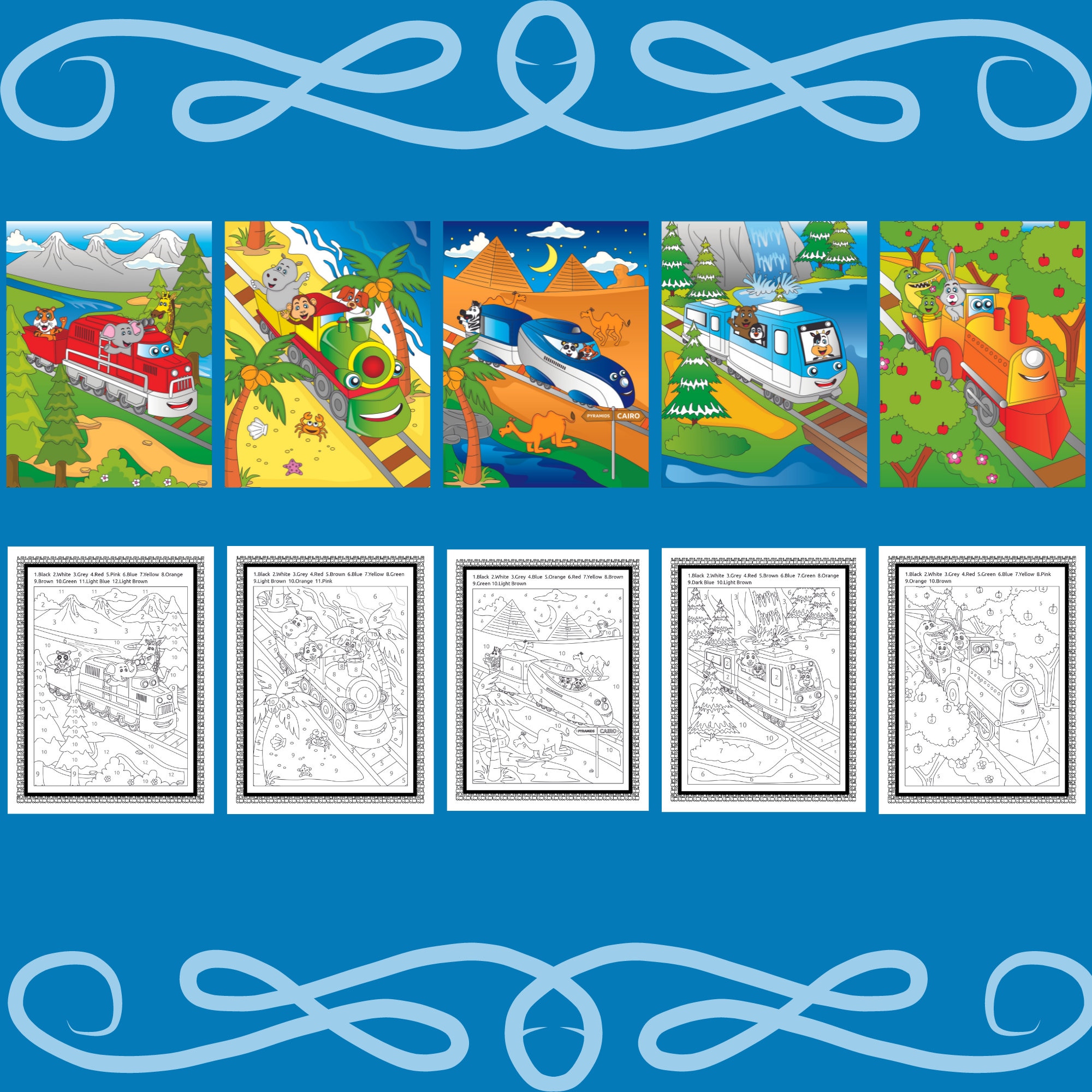 Train Color by Number Coloring Train Coloring Animal - Etsy