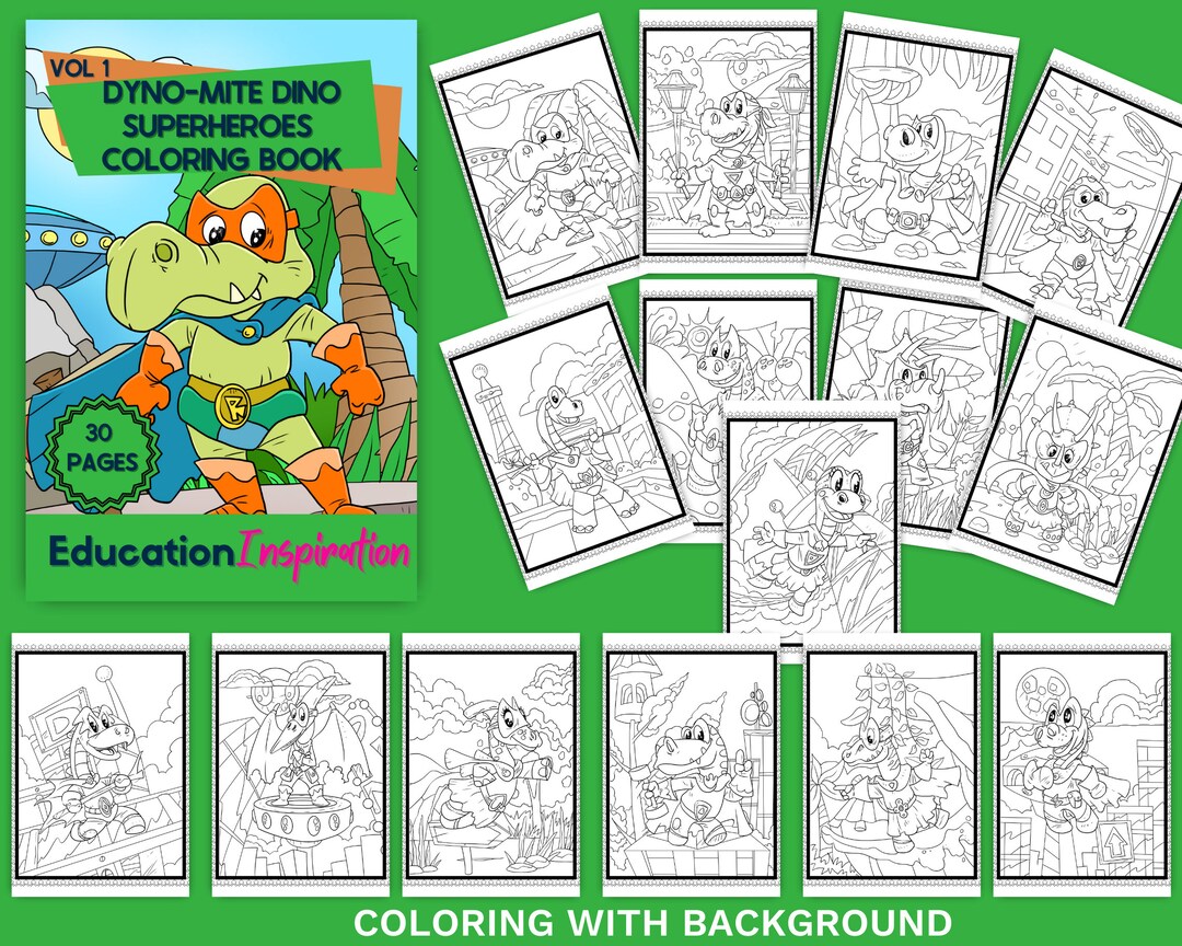 Dinosaur Heroes Coloring Dinosaur Coloring Superhero - Etsy