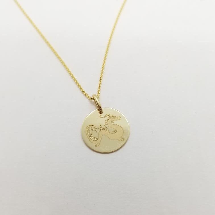 10k Solid Gold Disc Round Engraved Personalised Pendant+gift+simple ...