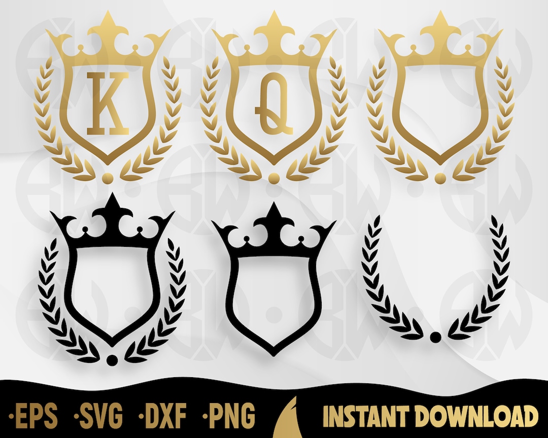 Crown Monogram Frame SVG, King Queen Laurel Wreath, Royal Silhouette ...