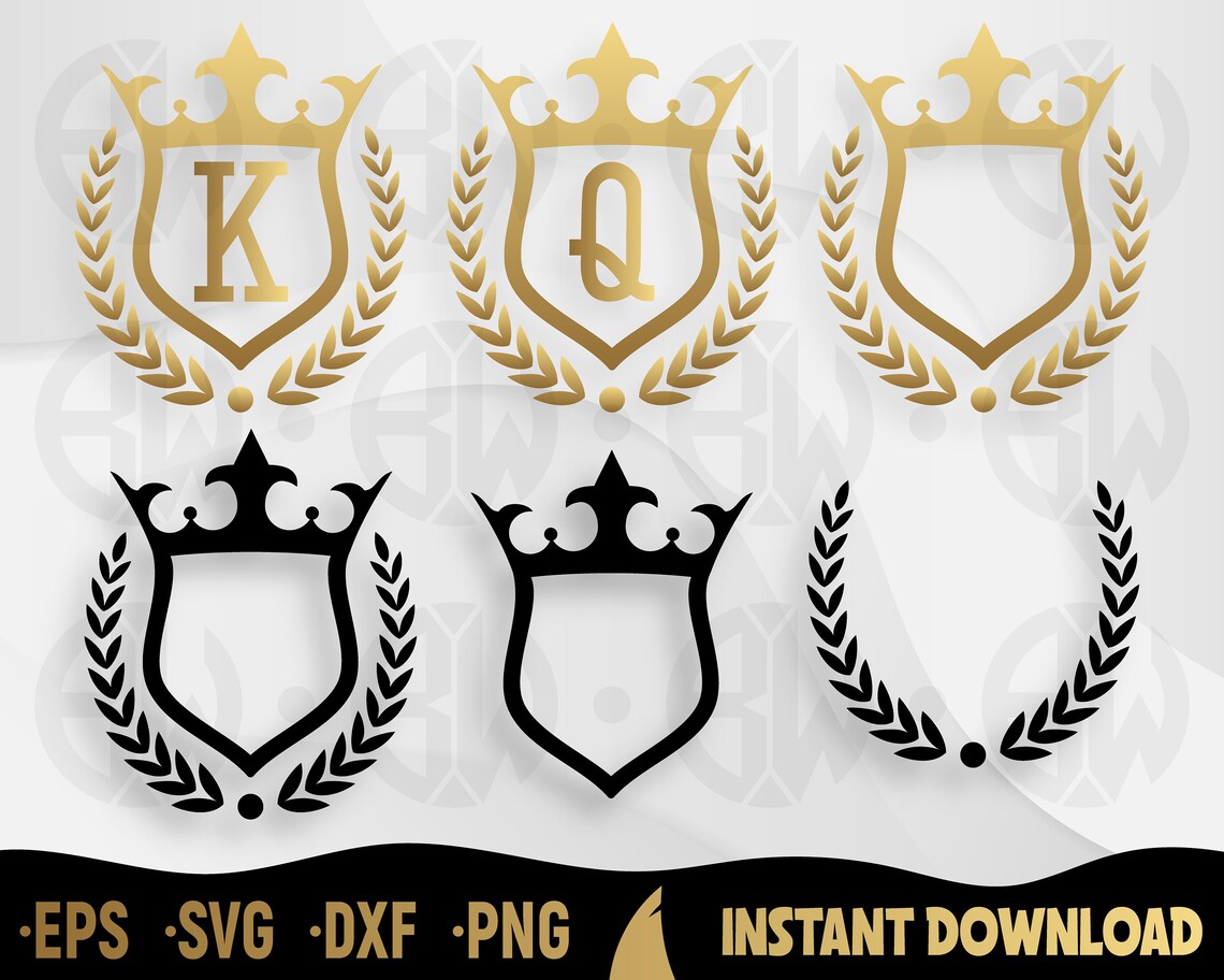 Crown Monogram Frame With Laurel Svg, King Crown Svg, Queen Crown Svg ...