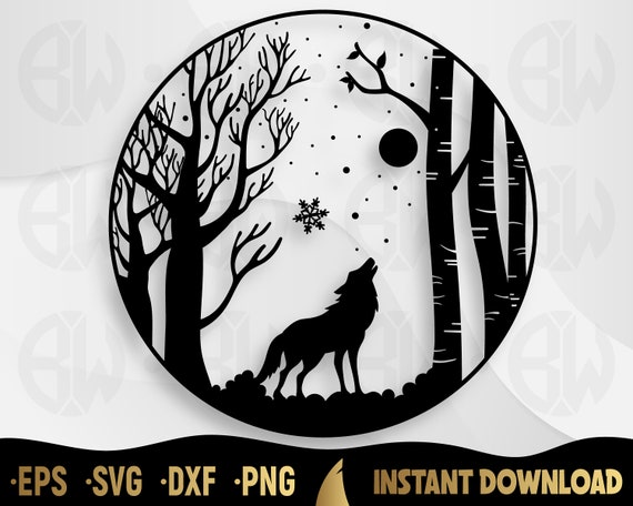 Wolf Howling at Moon in Winter Svg Wild Animal Silhouette | Etsy