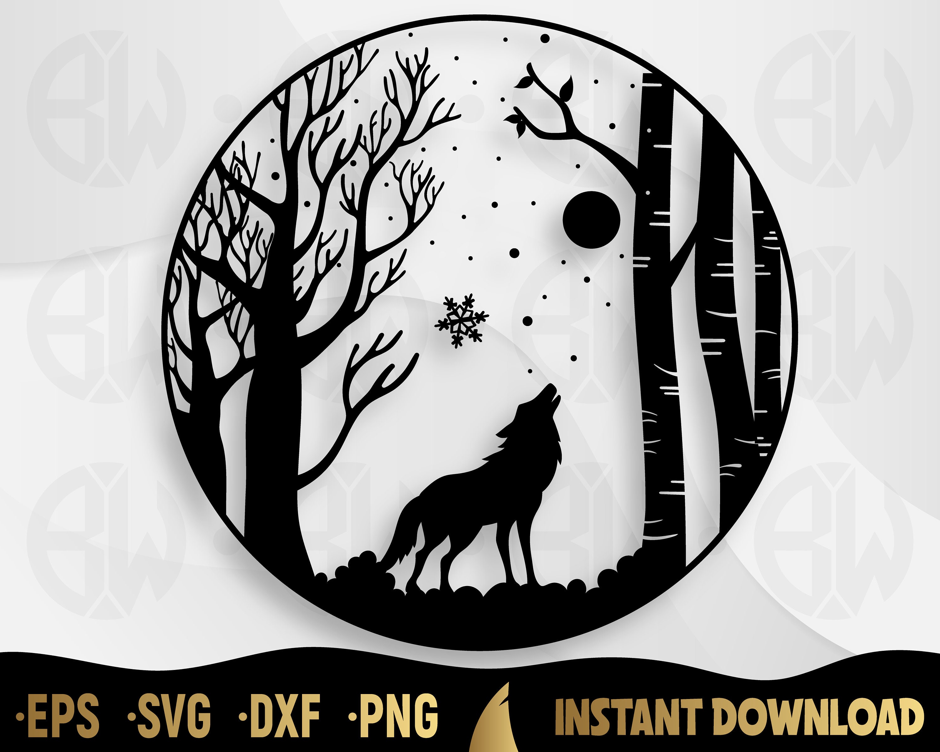 Wolf Howling at Moon in Winter Svg, Wild Animal Silhouette, Howling ...