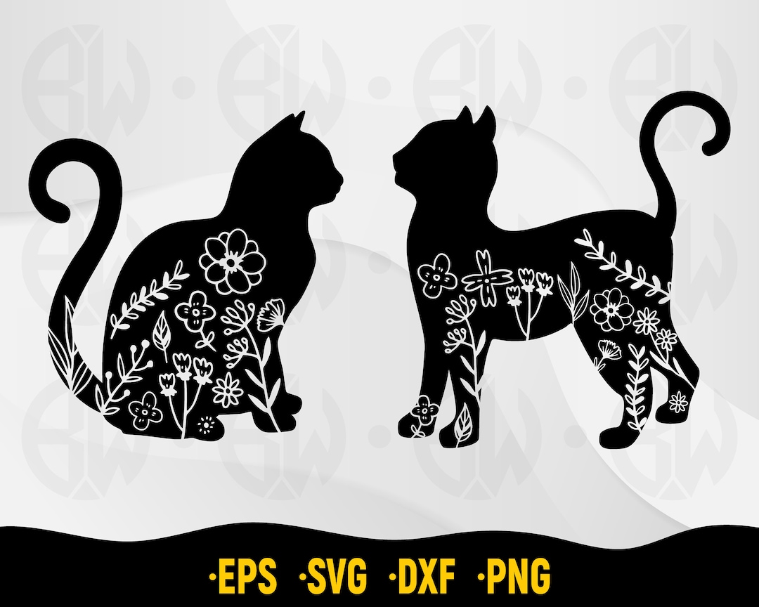 Floral Cat Svg Cut File for Cricut, Silhouette, Cat Svg, Floral Animal ...