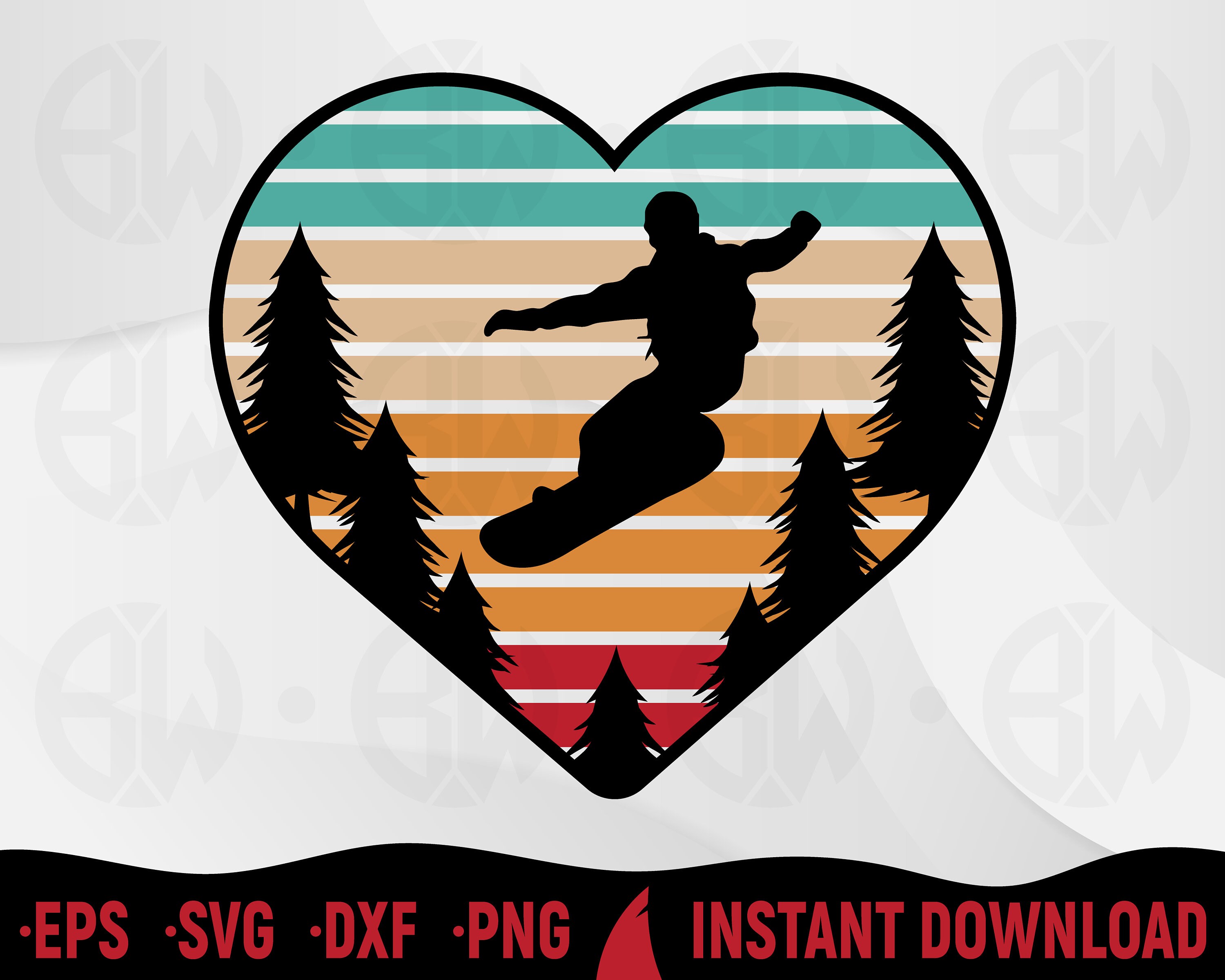Snowboarder Svg, Snowboarding Logo Heart Shaped Retro Style Svg Cut ...